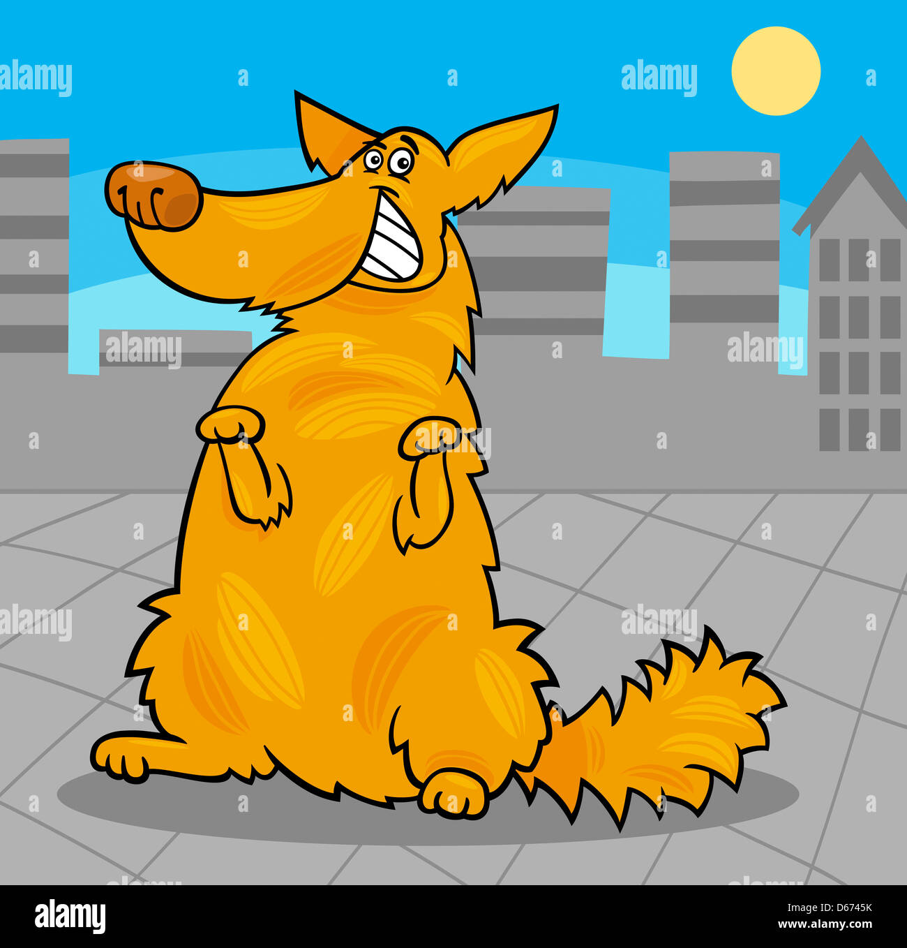 Cartoon Illustration of Funny Yellow Standing Shaggy Dog Stock Photo ...