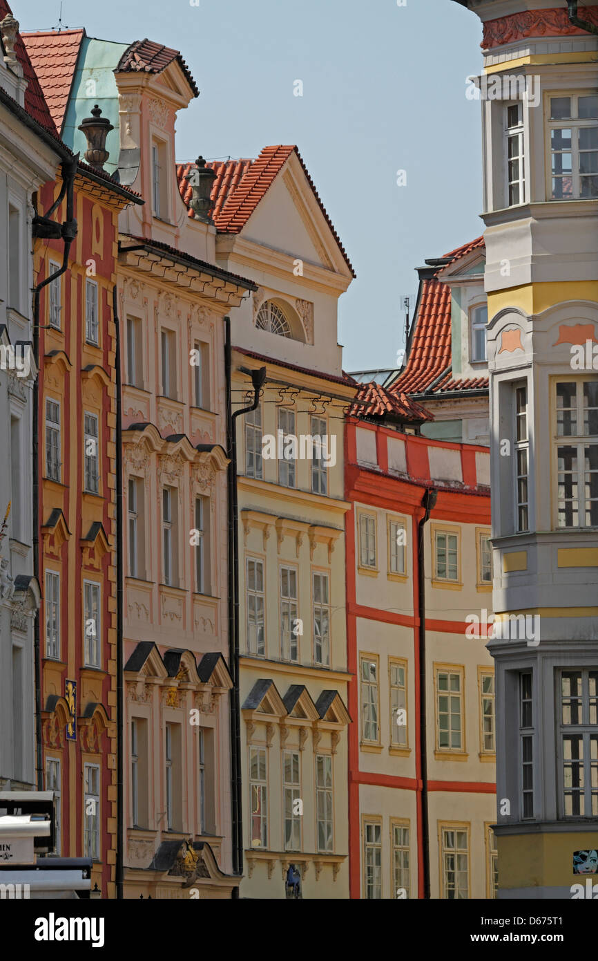 Facades with windows in Prague's Old Town. Stare Mesto Stock Photo - Alamy