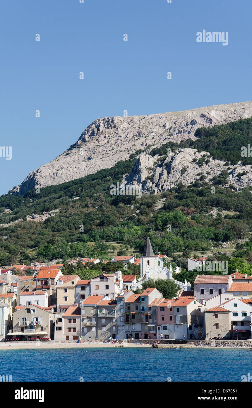 Baska town on the Croatian island Krk in the Mediterranean. Houses ...