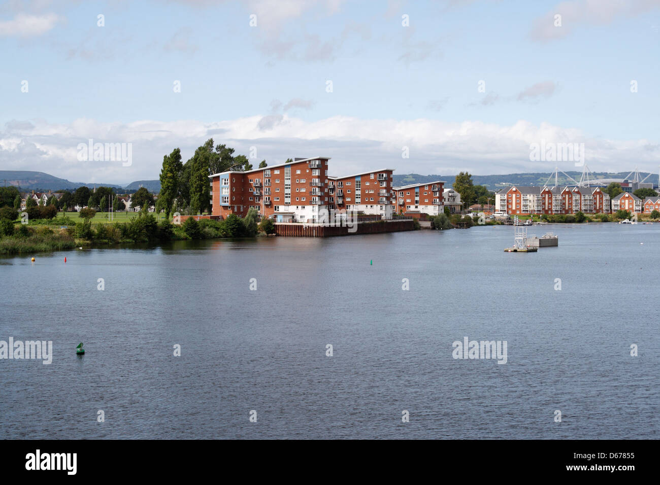 Riverside Housing in Cardiff bay overlooking the River Taff, Wales UK ...