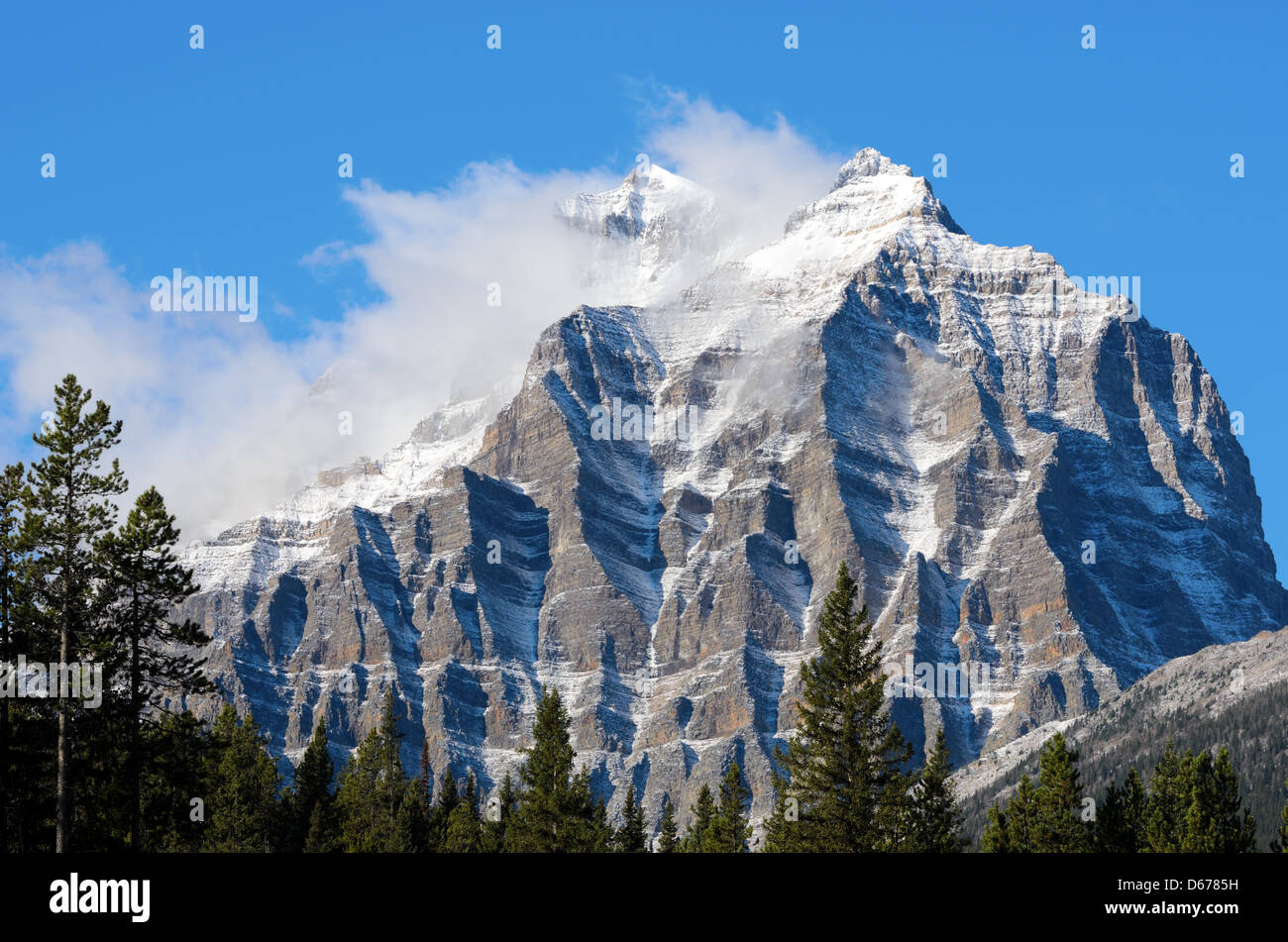 View of Temple mountain from Bow Valley Parkway in Banff National Park ...