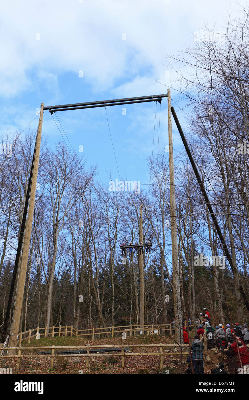 The Sky Ride, a giant swing, at Tree Top Adventure in Snowdonia ...