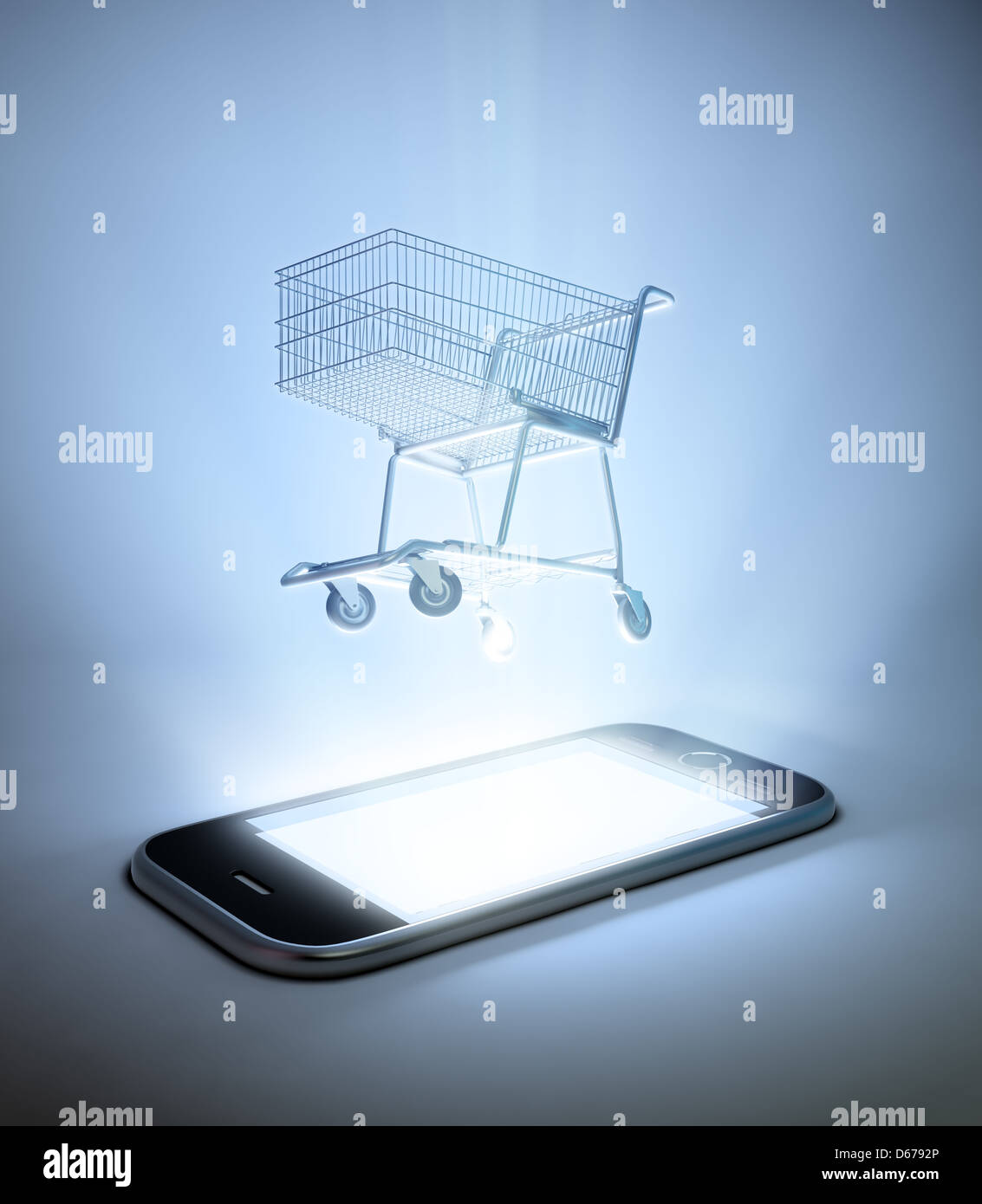 A shopping cart on a smart phone - mobile commerce concept Stock Photo ...