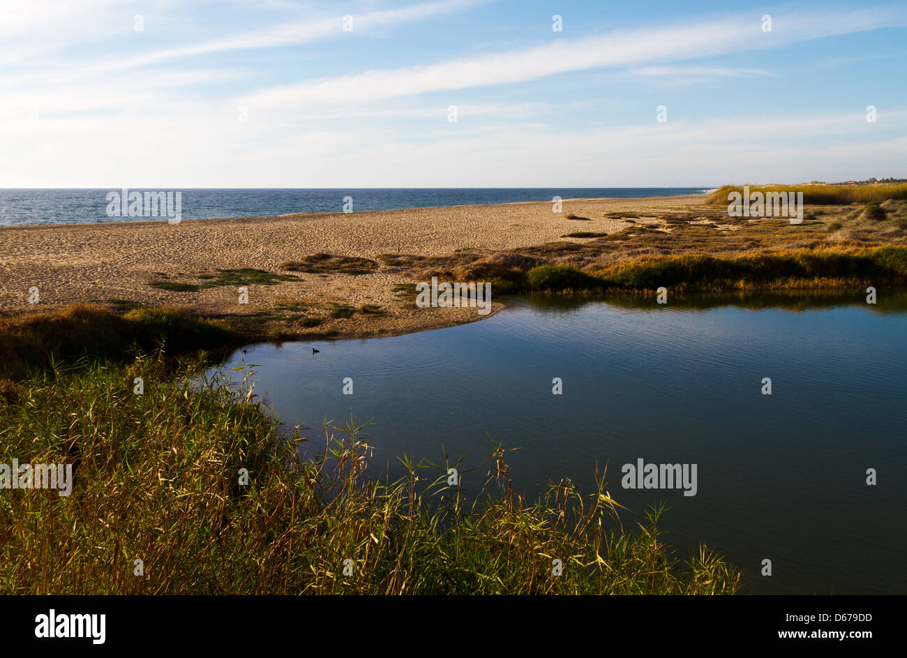 A lagoon by the ocean separated by a sandy beach Stock Photo - Alamy