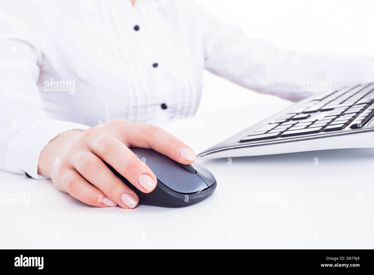 Female hand on the mouse working on computor Stock Photo - Alamy