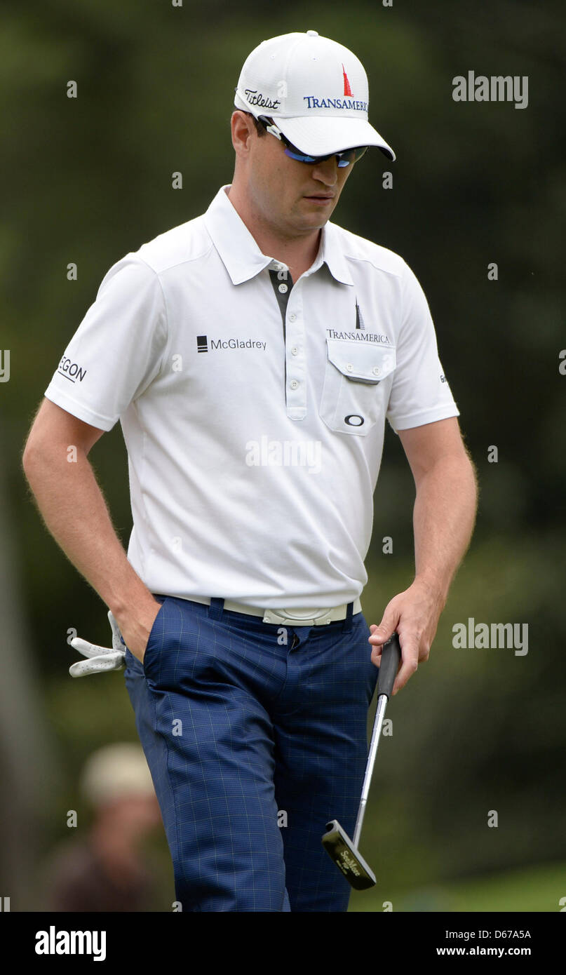 Augusta, Georgia, USA. 14th April, 2013. Zach Johnson walks on No. 1 ...