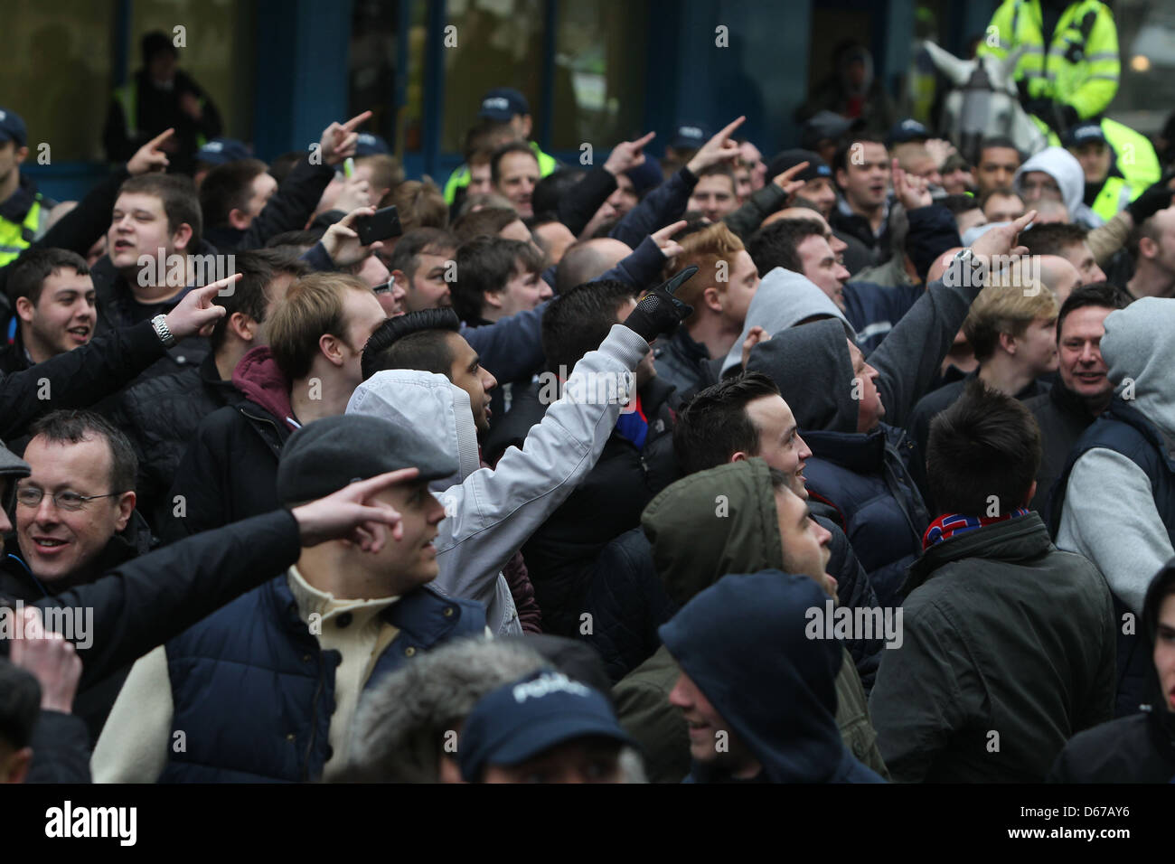 Crystal Palace FC football fans and Brighton and Hove Albion FC fans in ...