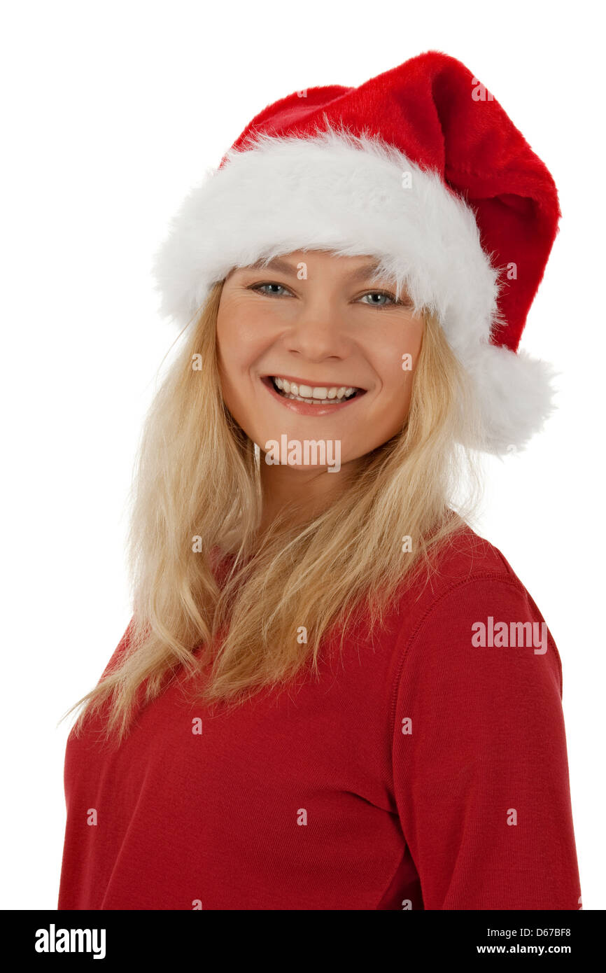 Portrait of a girl wearing a santa hat smiling hi-res stock photography ...