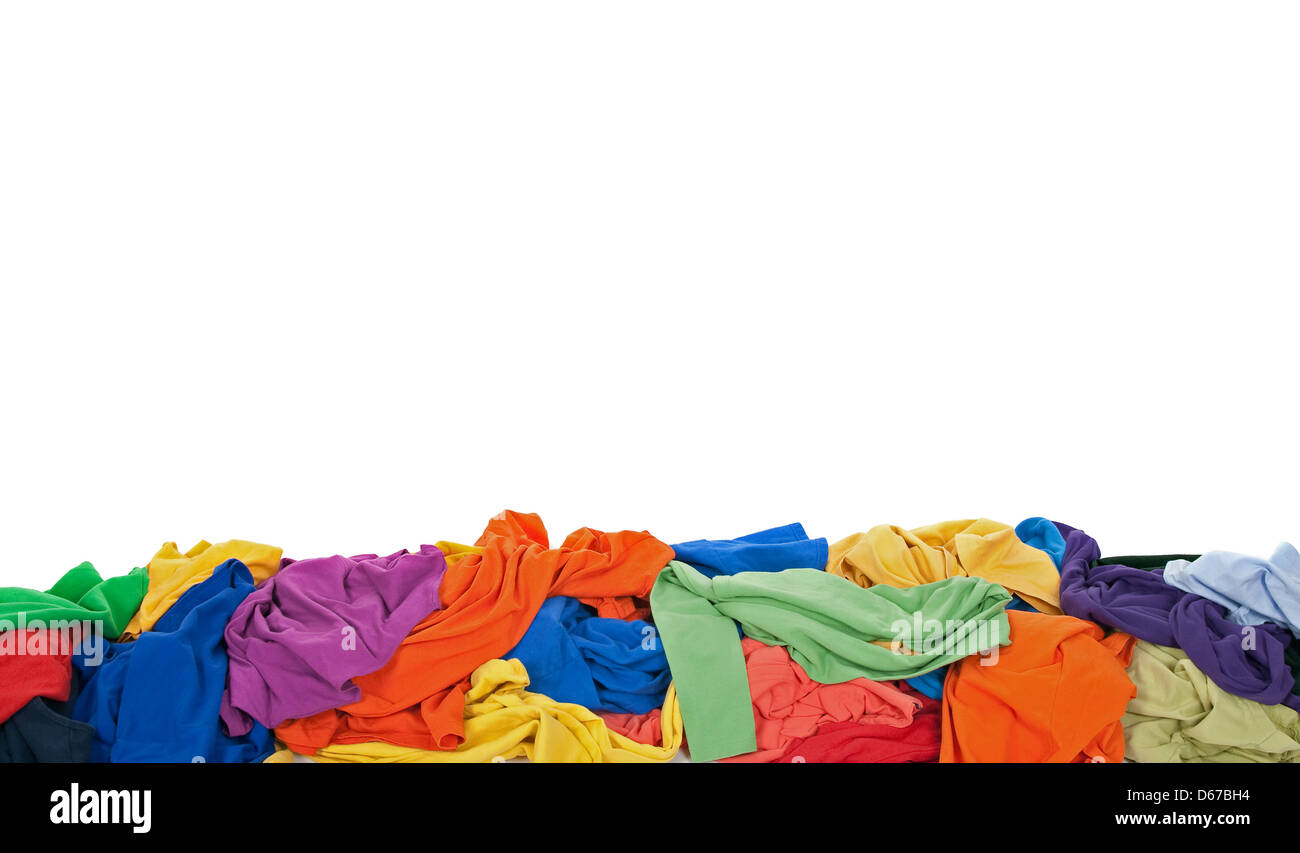 Messy colorful clothes border, isolated on white background, with space ...