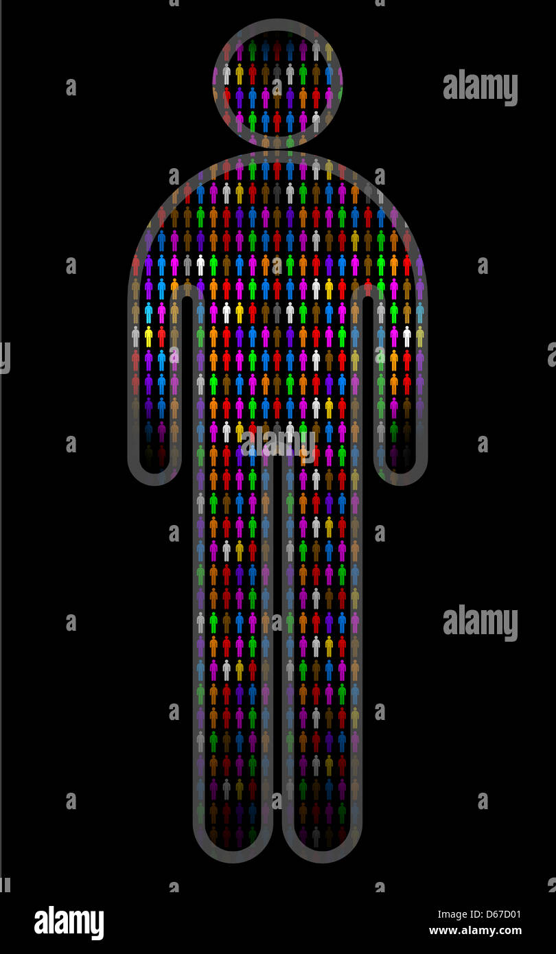 Illustration of multicolored human symbols in a large human body Stock ...