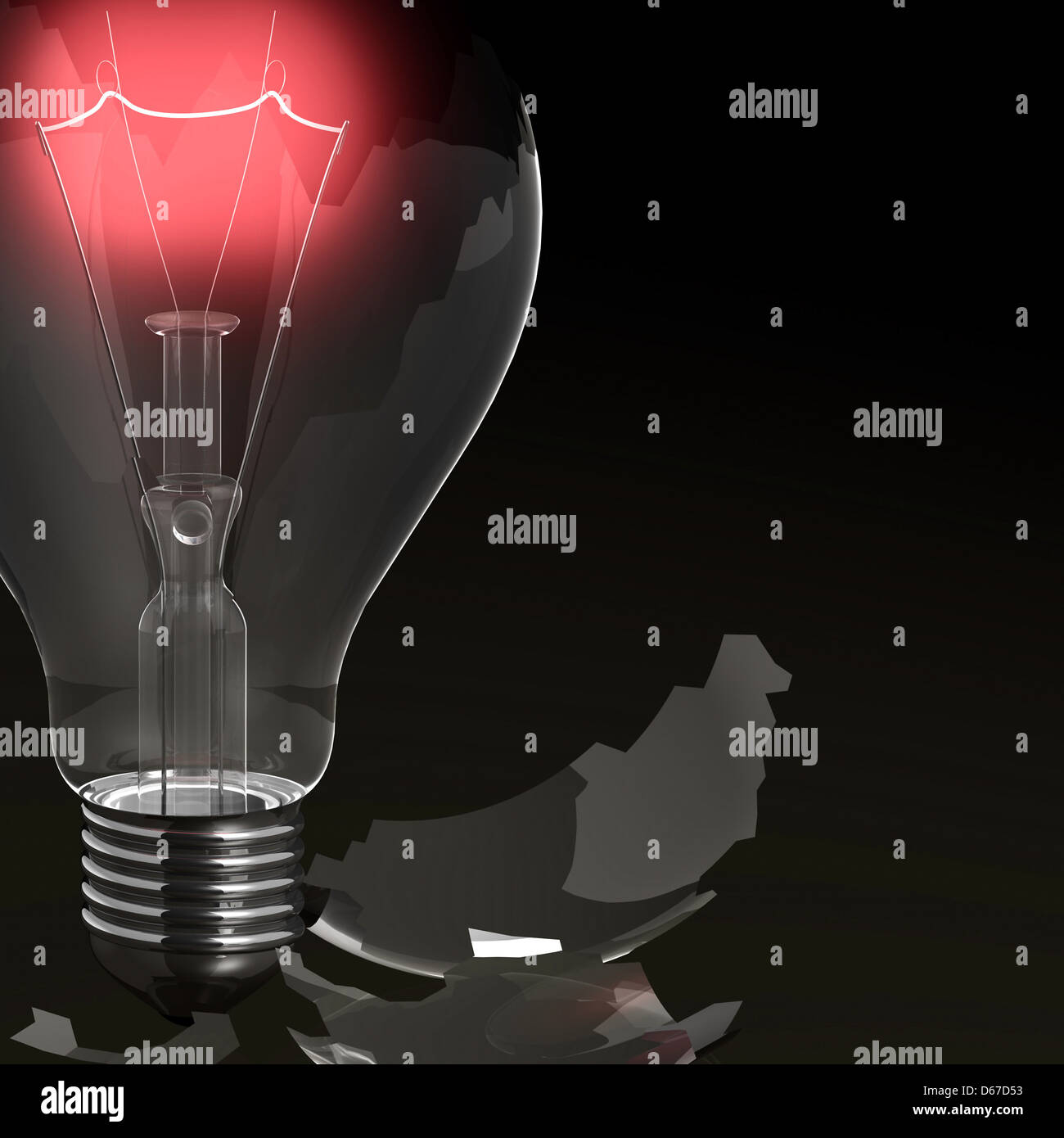 Broken red light bulb against black background Stock Photo - Alamy