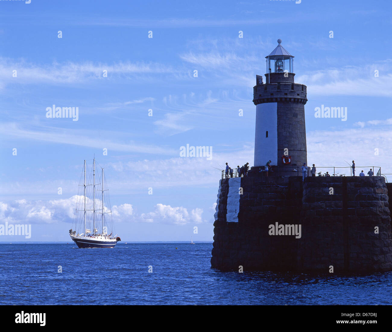 Lighthouse at harbour entrance, Saint Peter Port, St Pierre Port Parish ...
