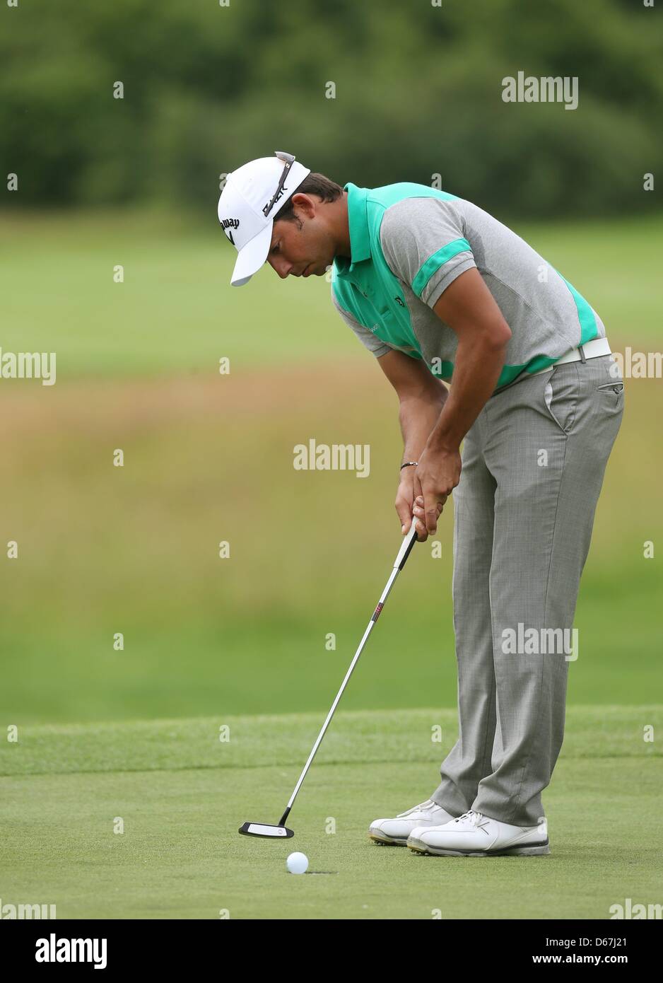 Spanish golfer and cup holder Pablo Larrazábal strikes the ball during ...