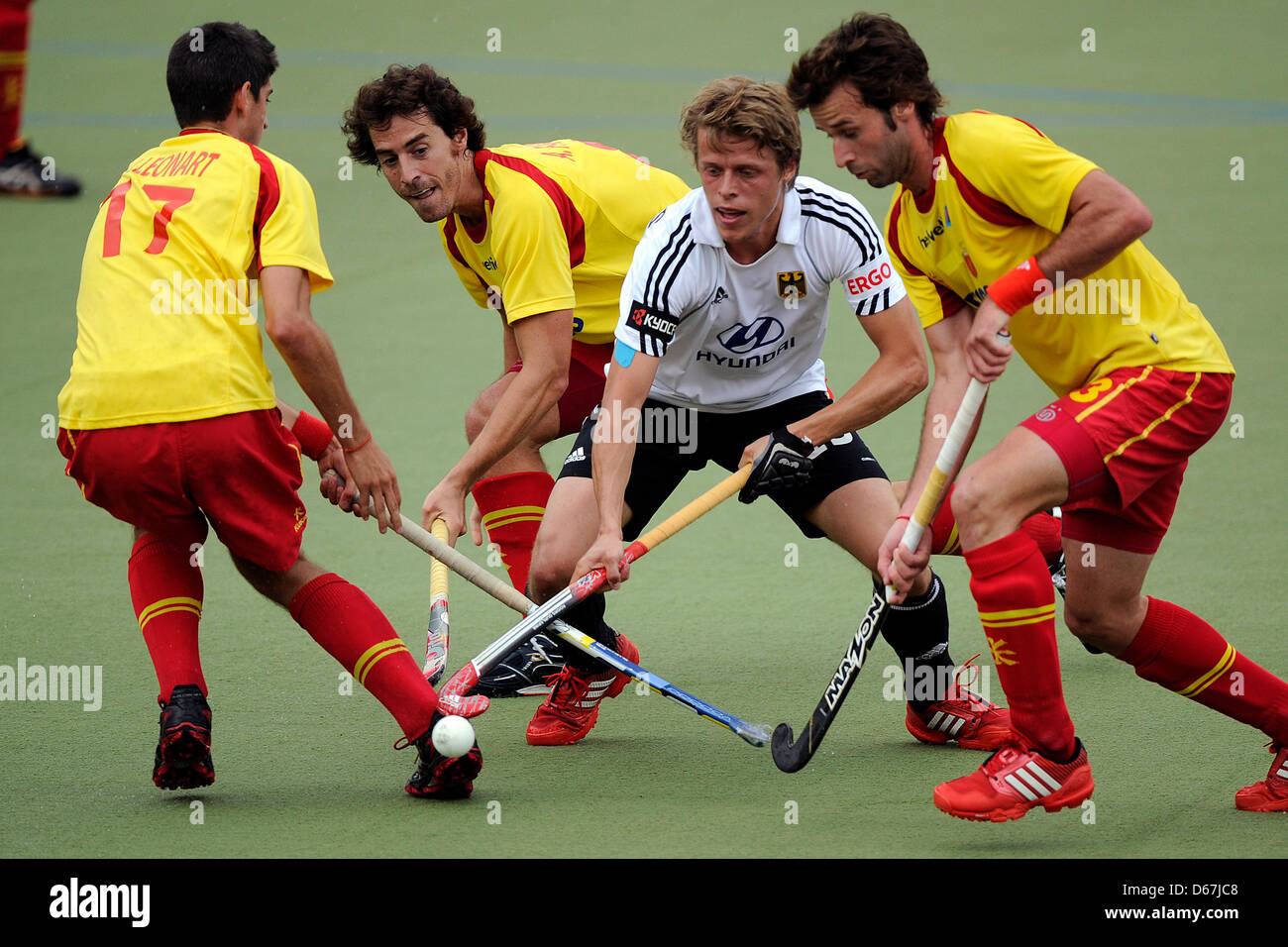Germany's Benjamin Wess (M) and Spain's (l-r) Xavier Leonart, Alex ...