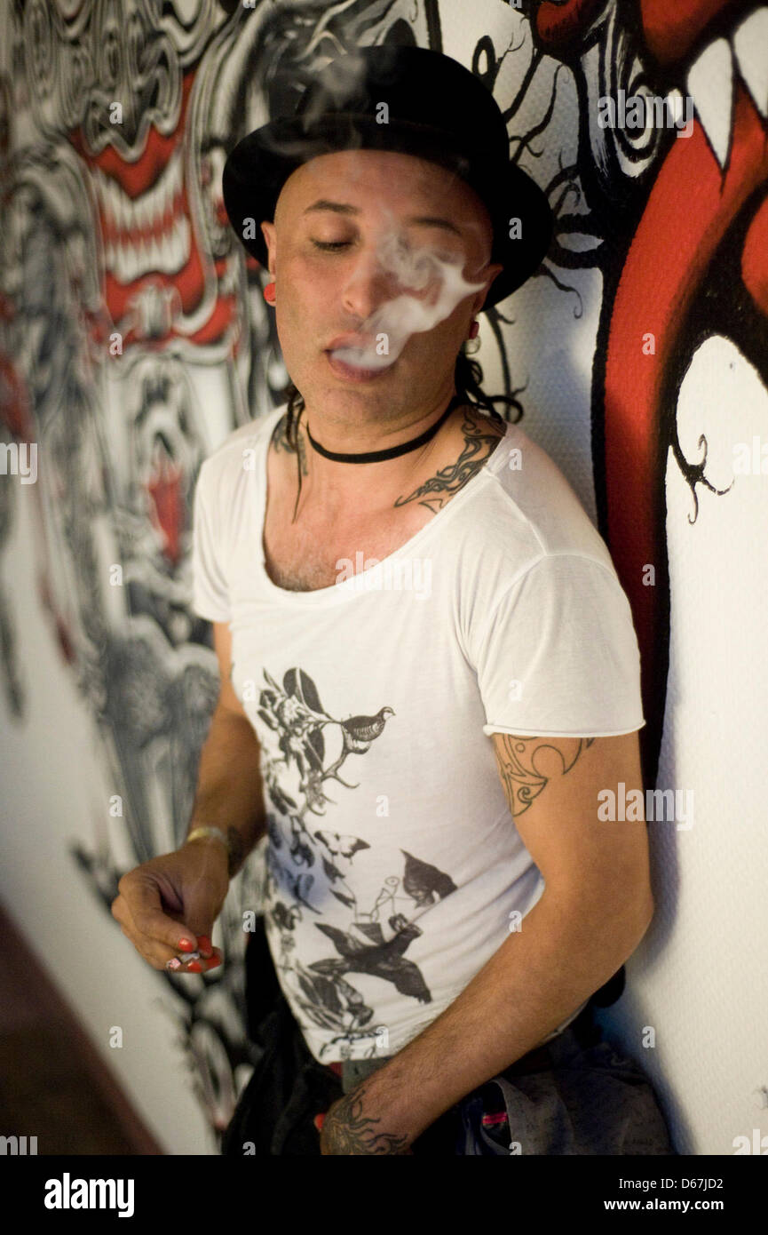 Artist Fabian Reyes Vasquez poses in front of his work on show in the ...