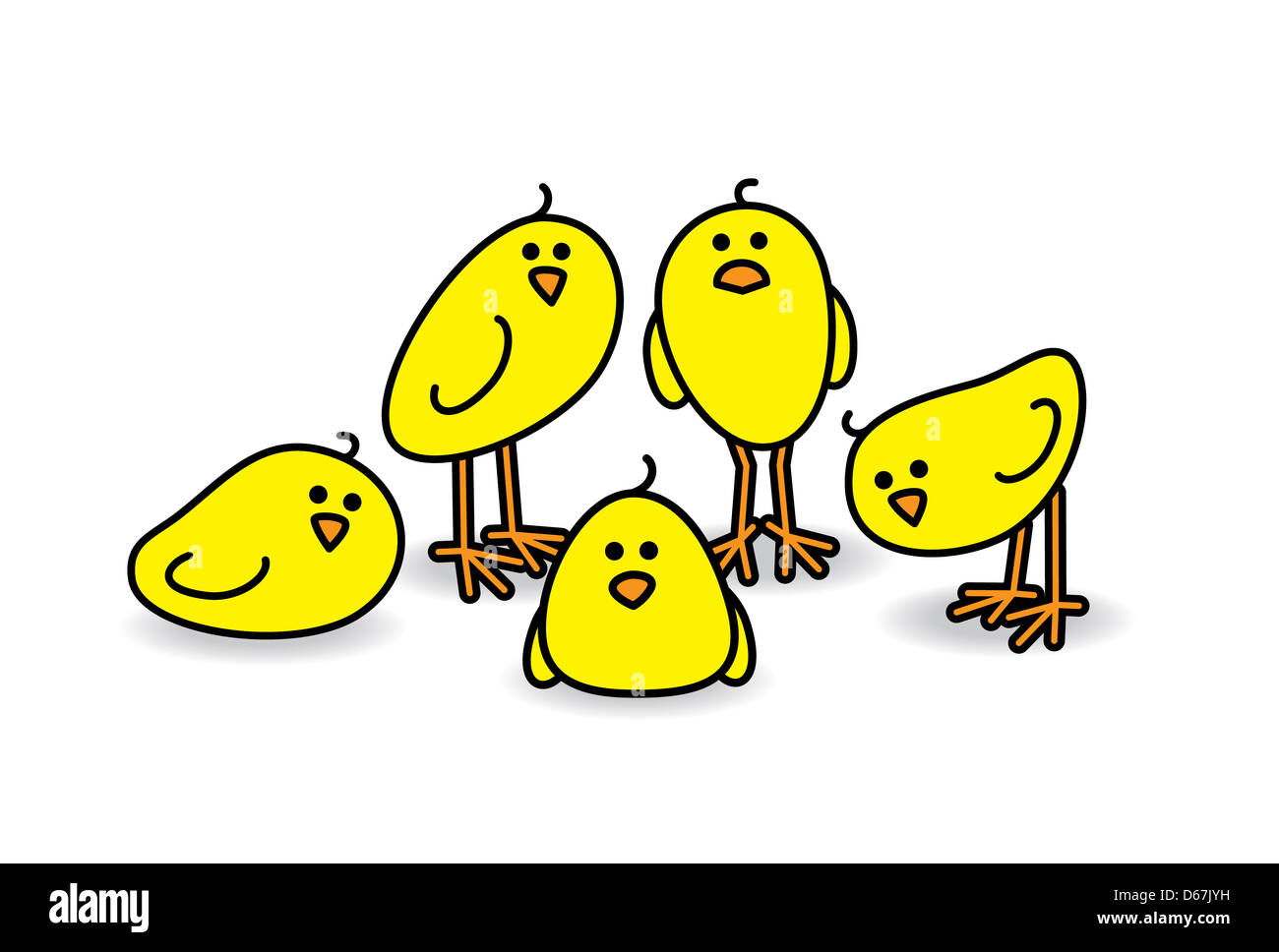 Illustration of Five Small Cute Chicks in a group Staring towards ...