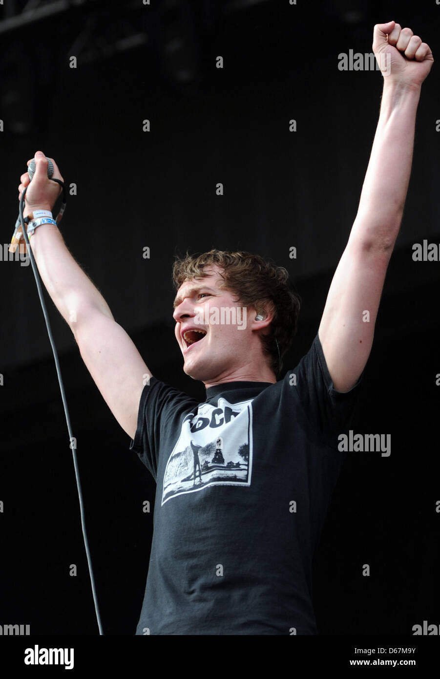 Frontman of the German band Madsen Sebastian Madsen performs on stage ...