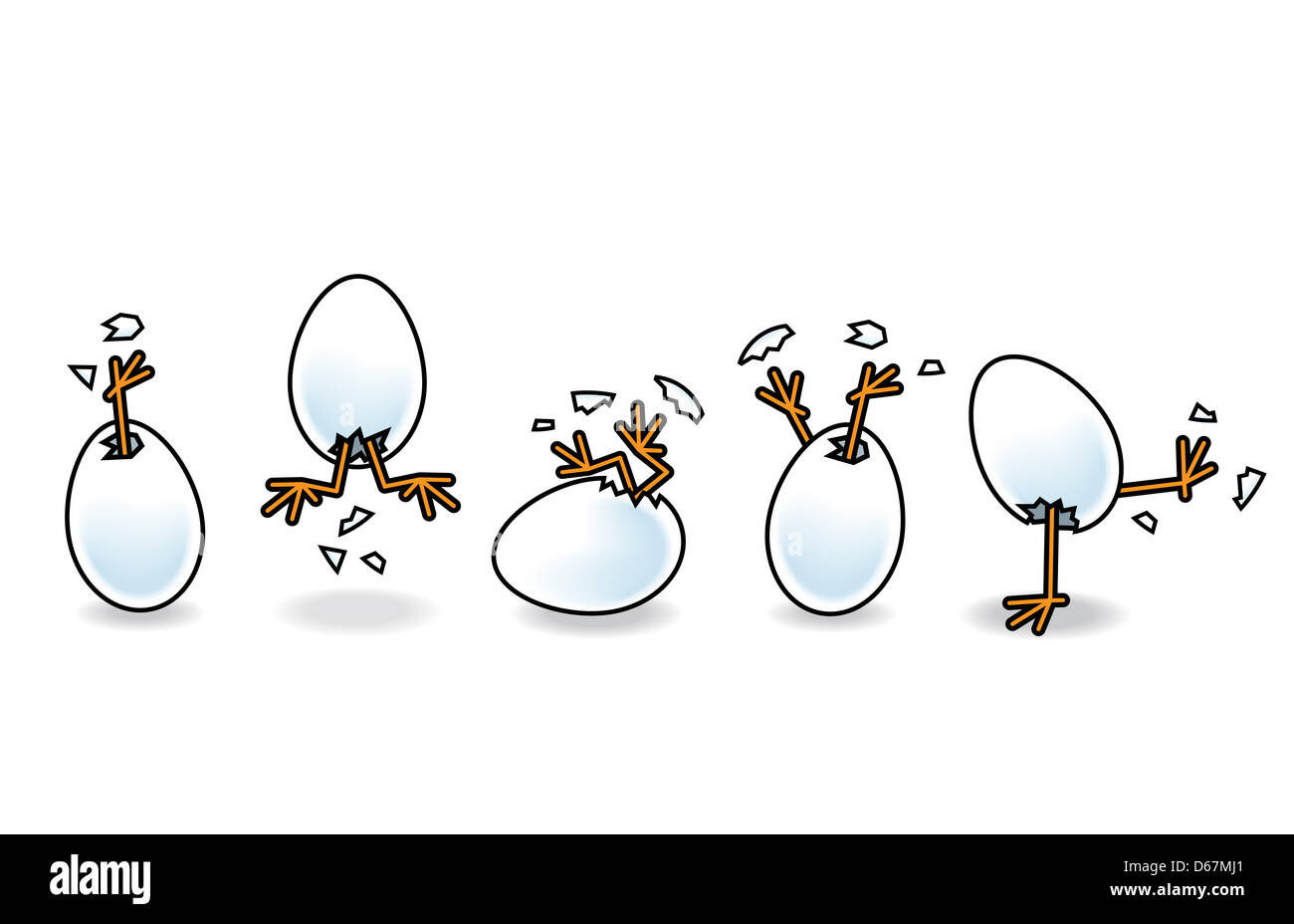 Illustration of Five Easter Chicks Hatching from White Eggs in with ...