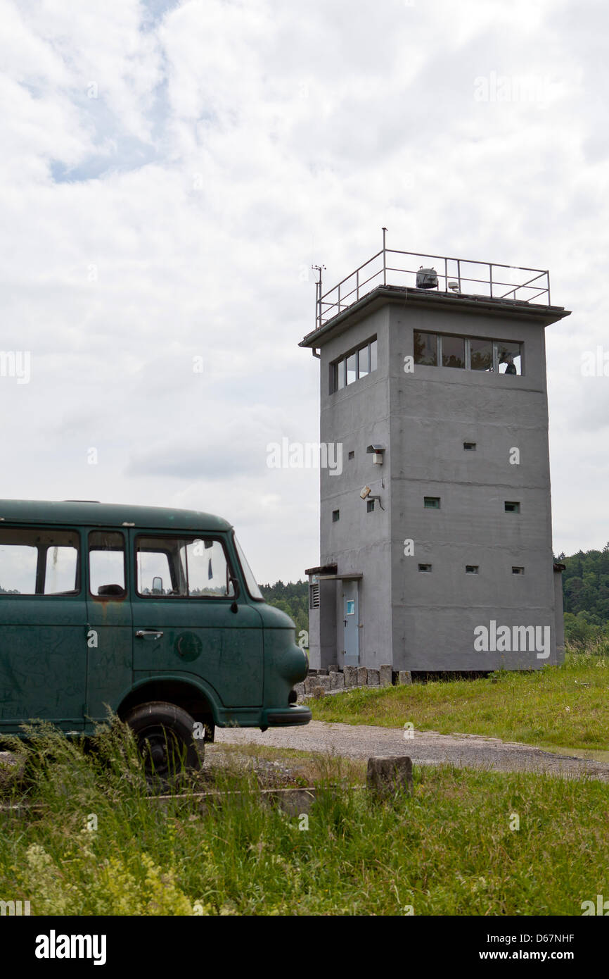 A former watchtower of the GDR is visible on an area of the open-air ...