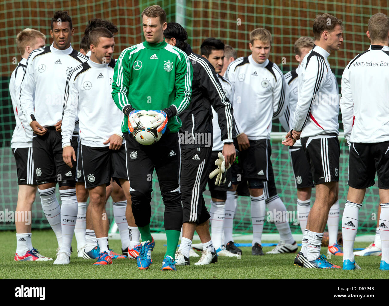 Germany's goalkeeper Manuel Neuer (C) during a training session of the ...