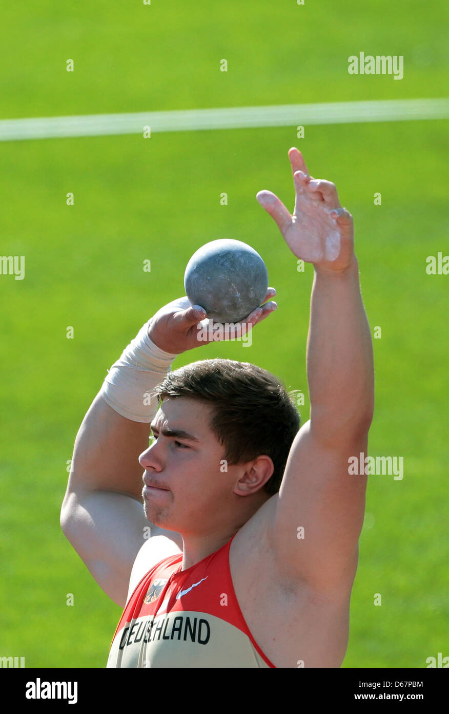 Germany's David Storl competes during the Shot put qualification at the ...