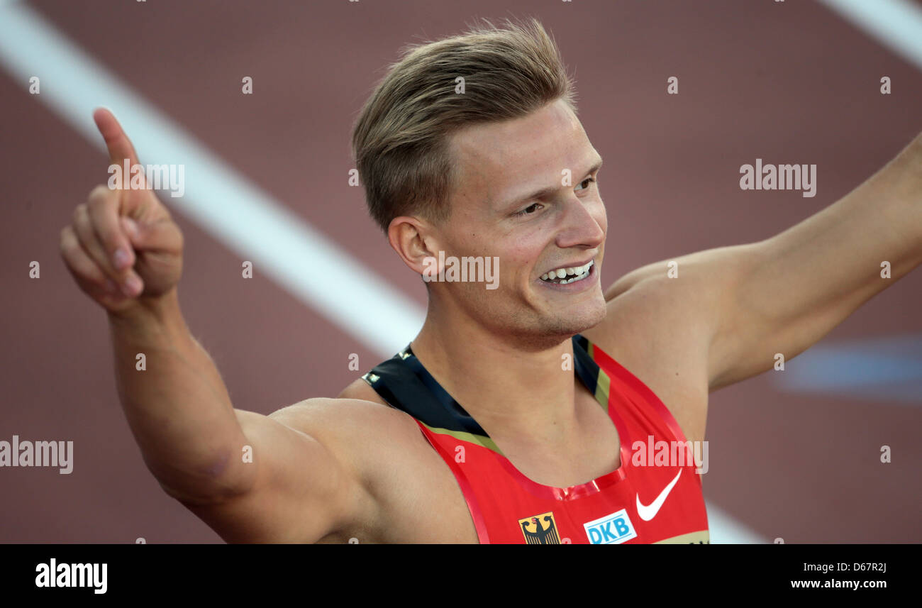 Pascal Behrenbruch of Germany celebrates after the Decathlon 400m event ...