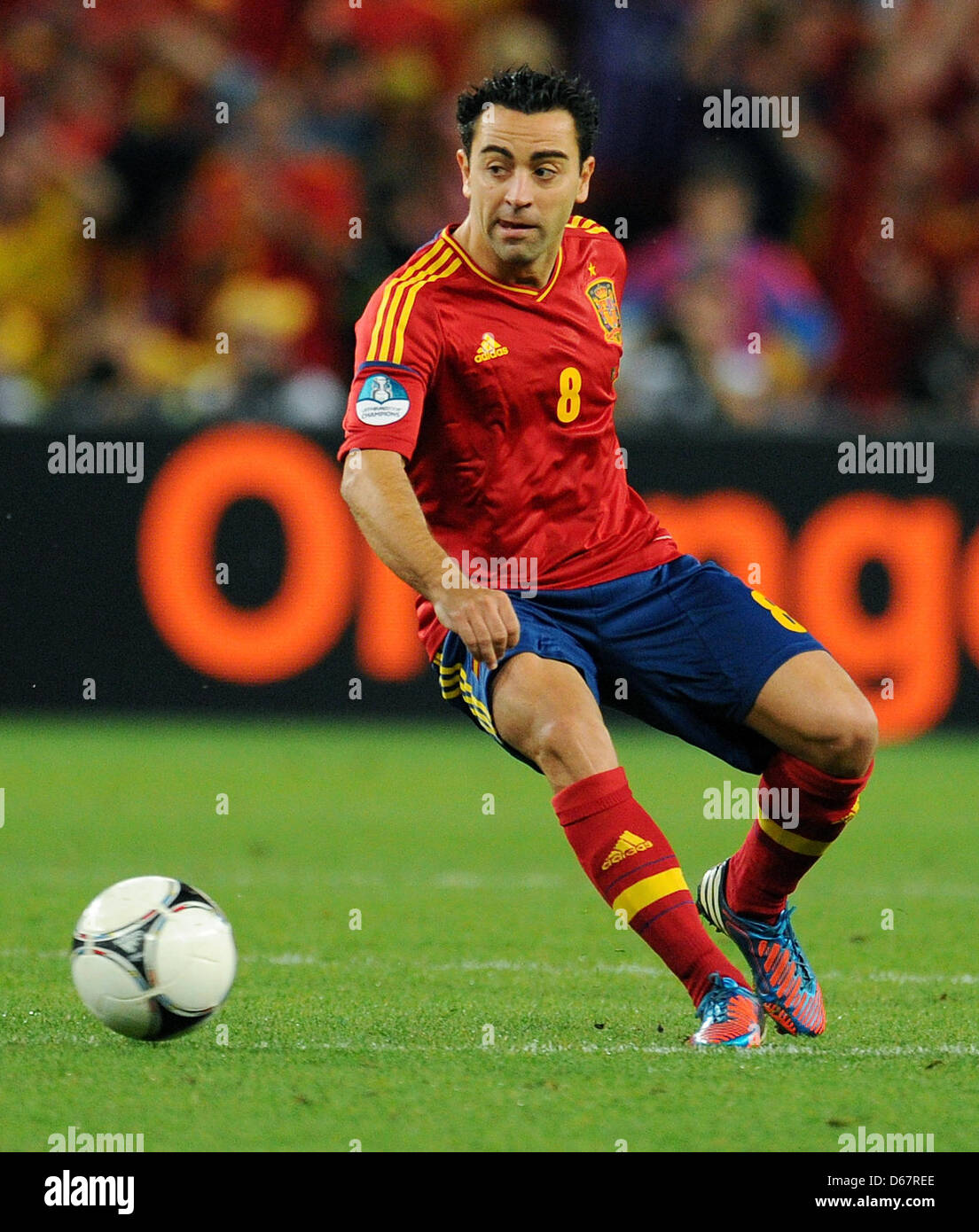 Spain's Xavi in action during UEFA EURO 2012 semi-final soccer match ...