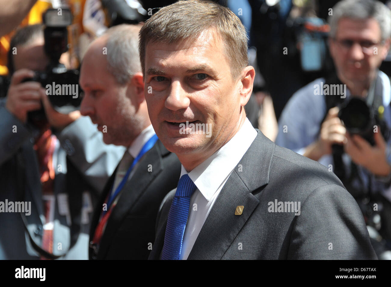 Estonian Prime Minister Andrus Ansip arrives at the European Summit, in ...