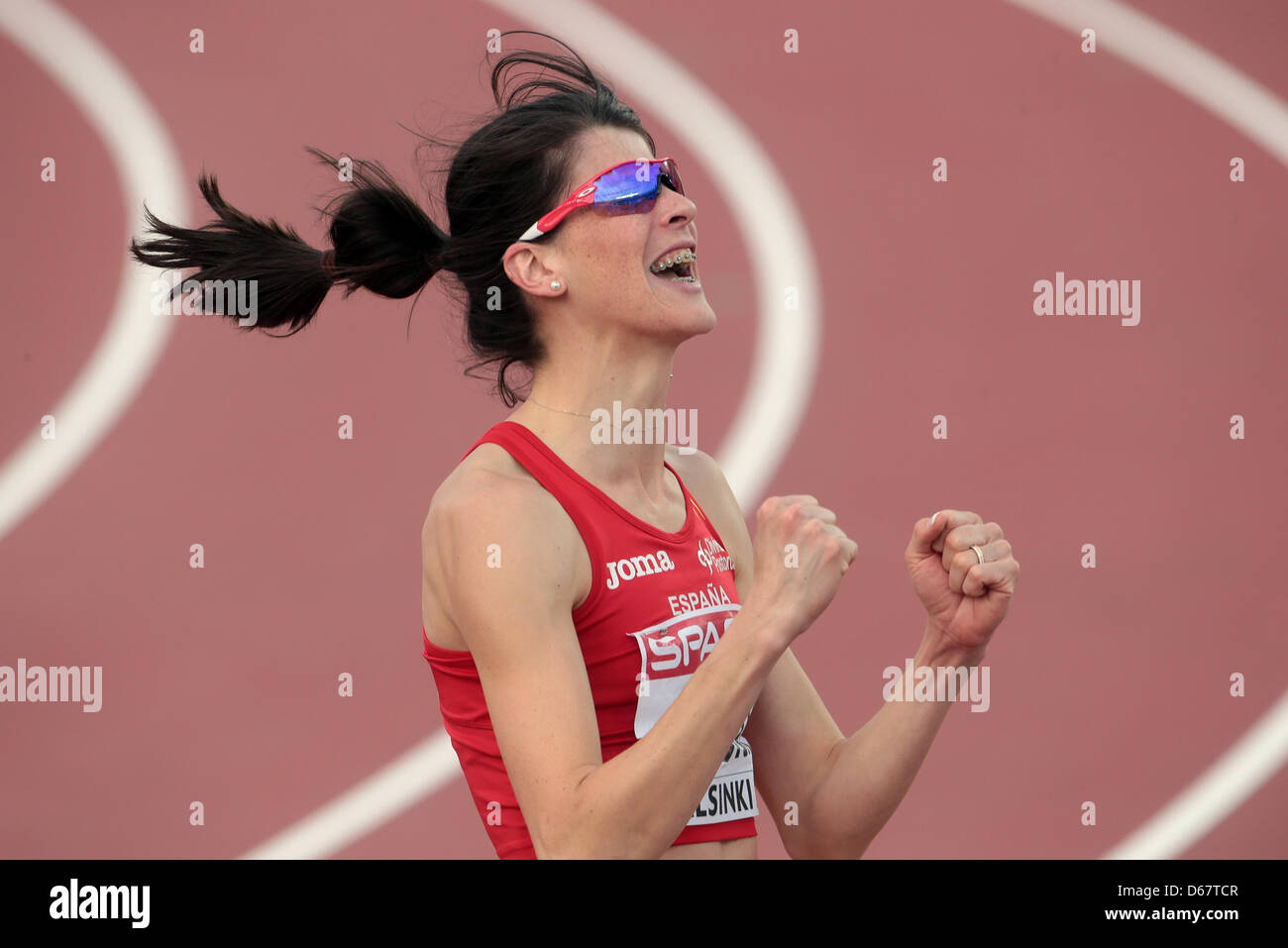 Ruth Beitia of Spain celebrates after winning the high jump event of ...