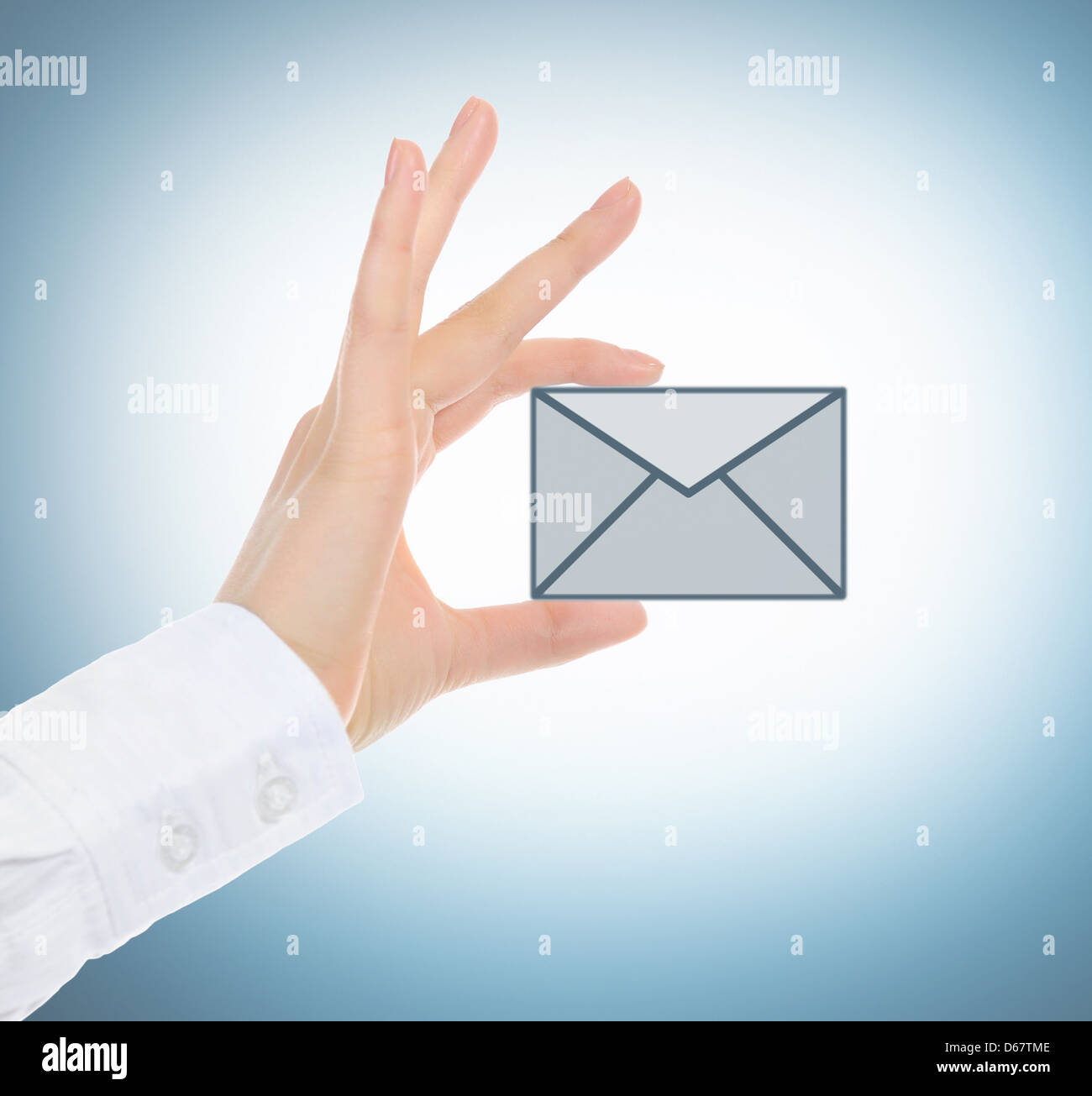 female hand holding a mail icon Stock Photo - Alamy