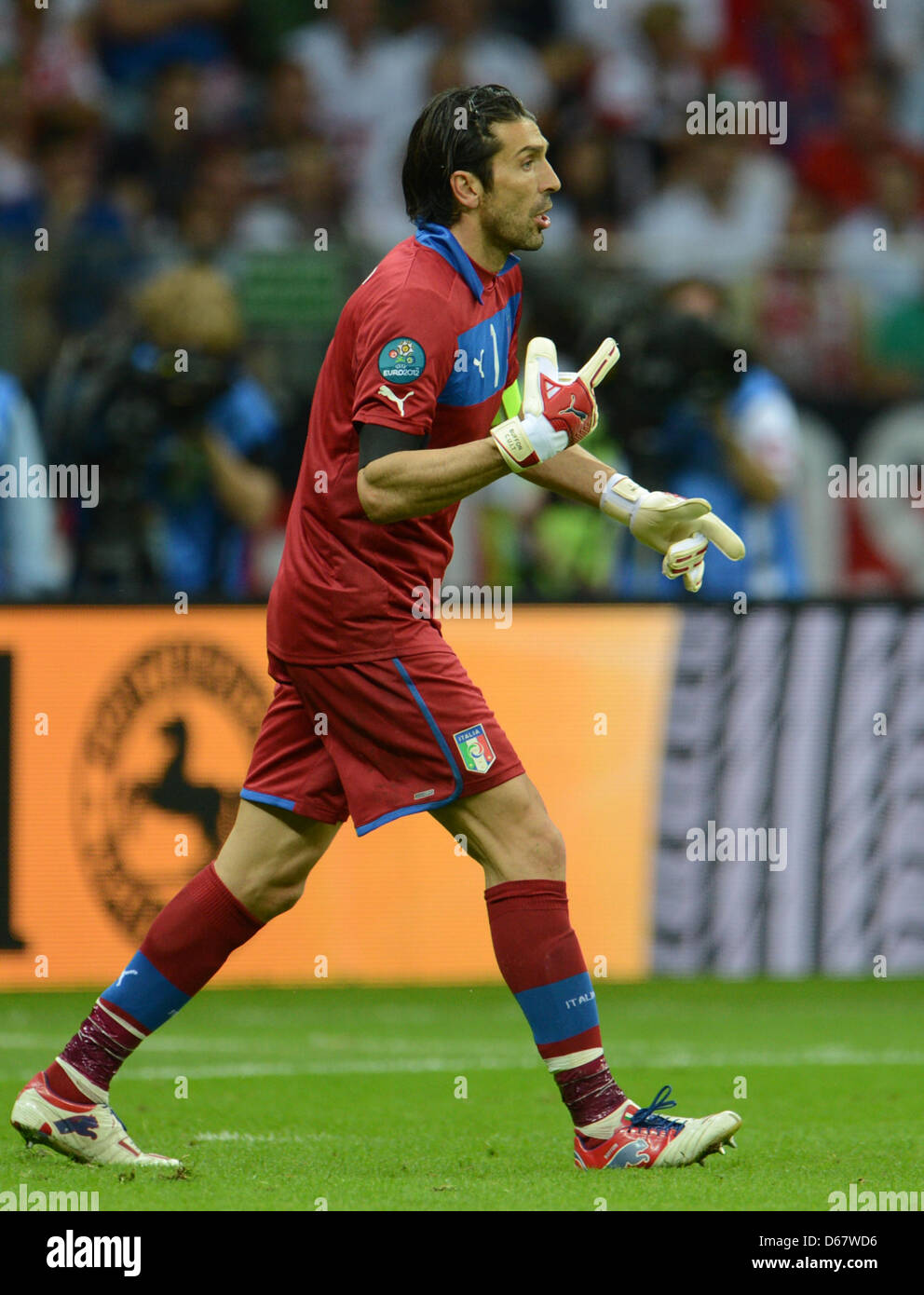 Italy's goalkeeper Gianluigi Buffon reacts during the UEFA EURO 2012 ...