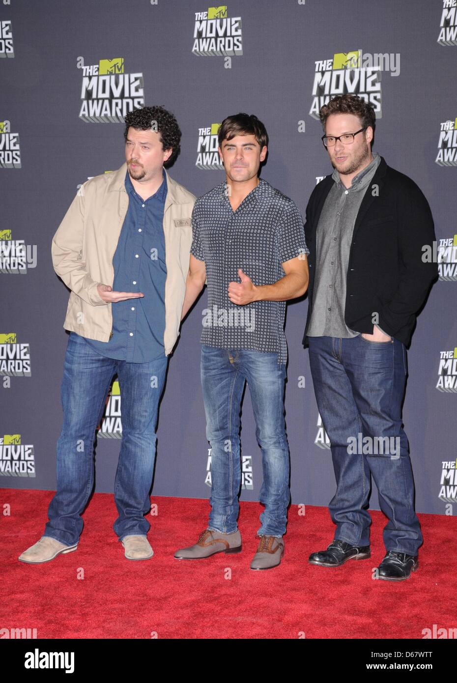 Actors Danny McBride (l-r), Zac Efron and Seth Rogen pose at the 2013 ...