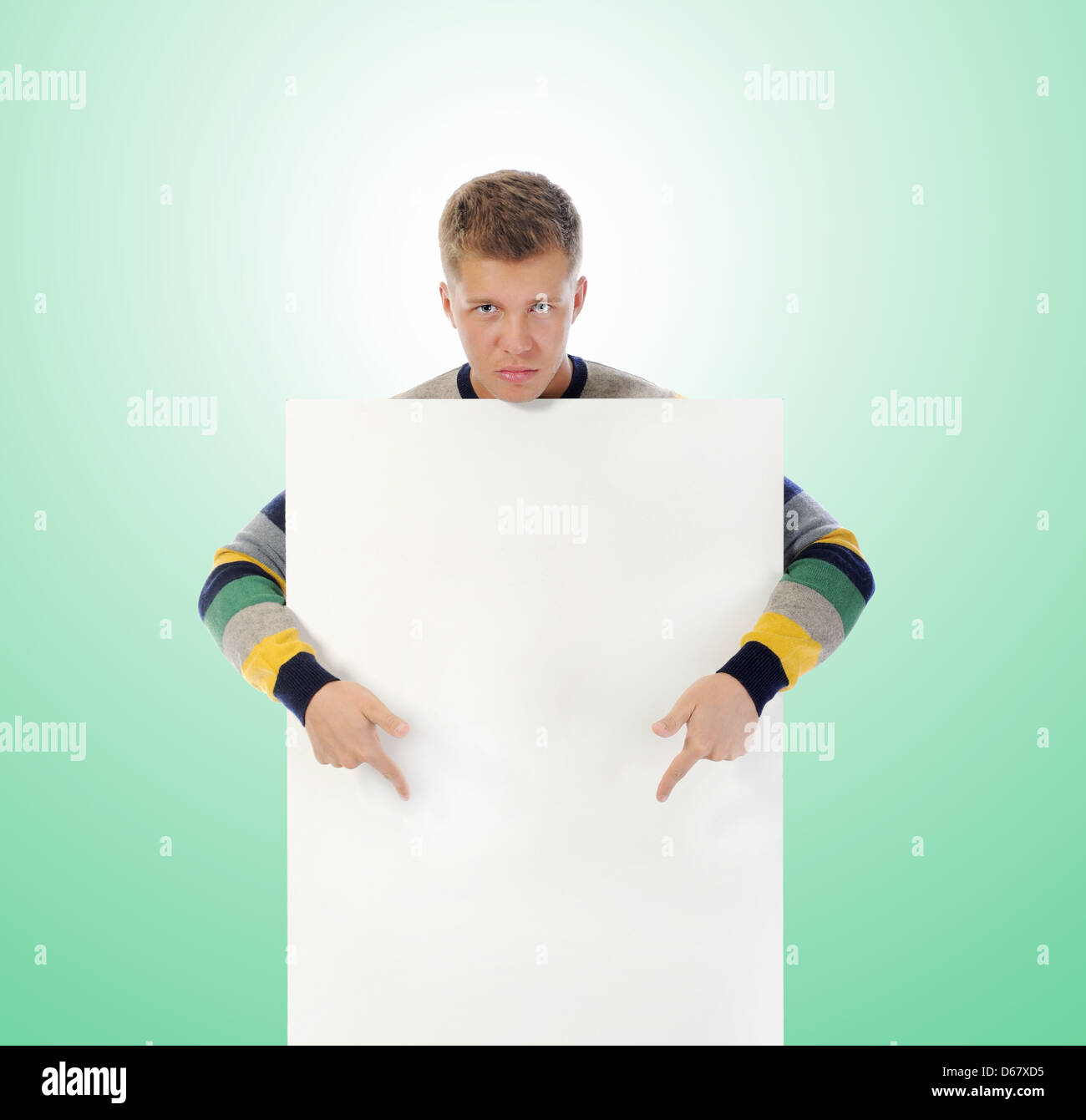 young man with a blank white card Stock Photo - Alamy