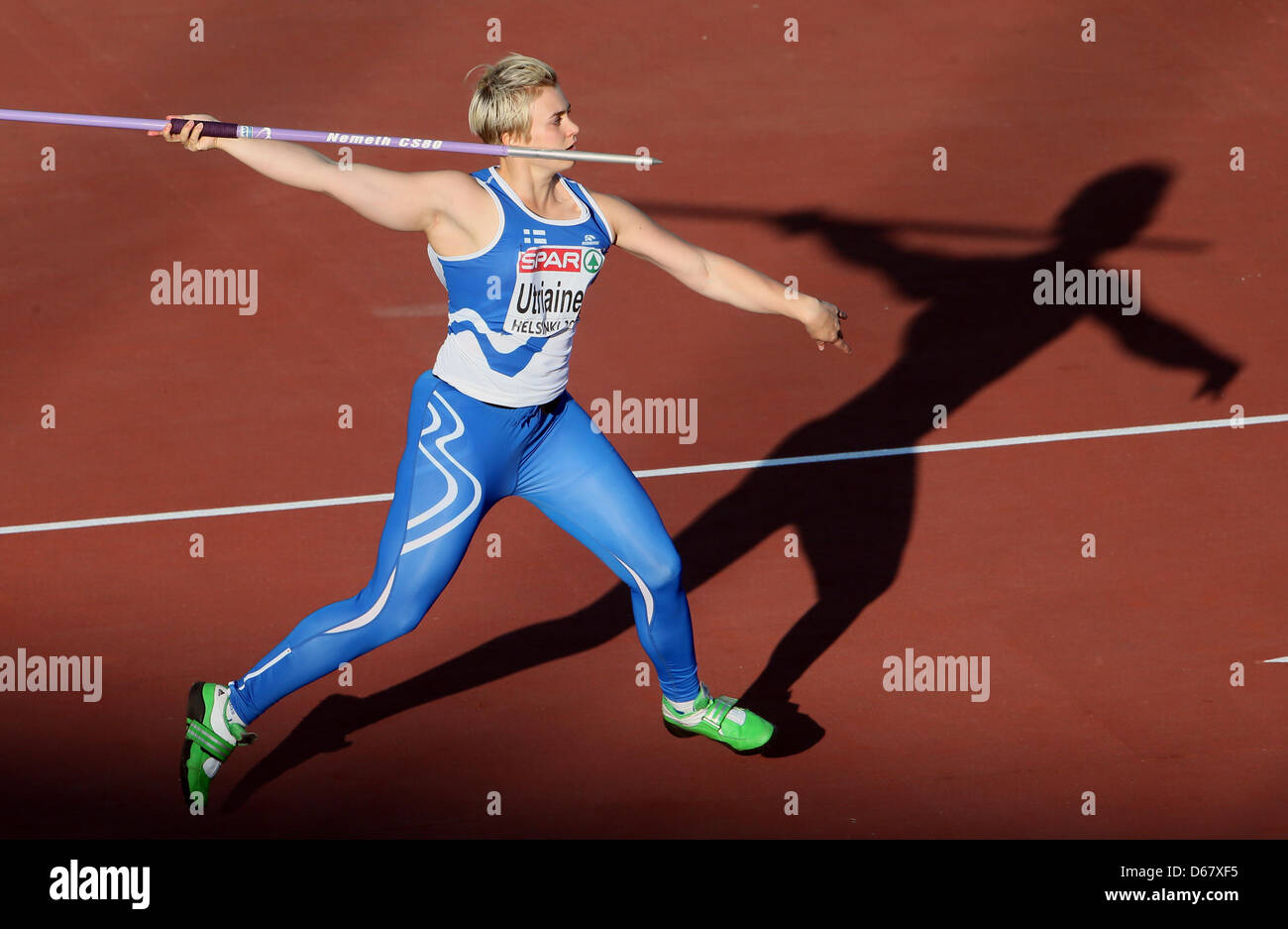 Sanni Utriainen of Finland competes during the women's Javelin Final at ...