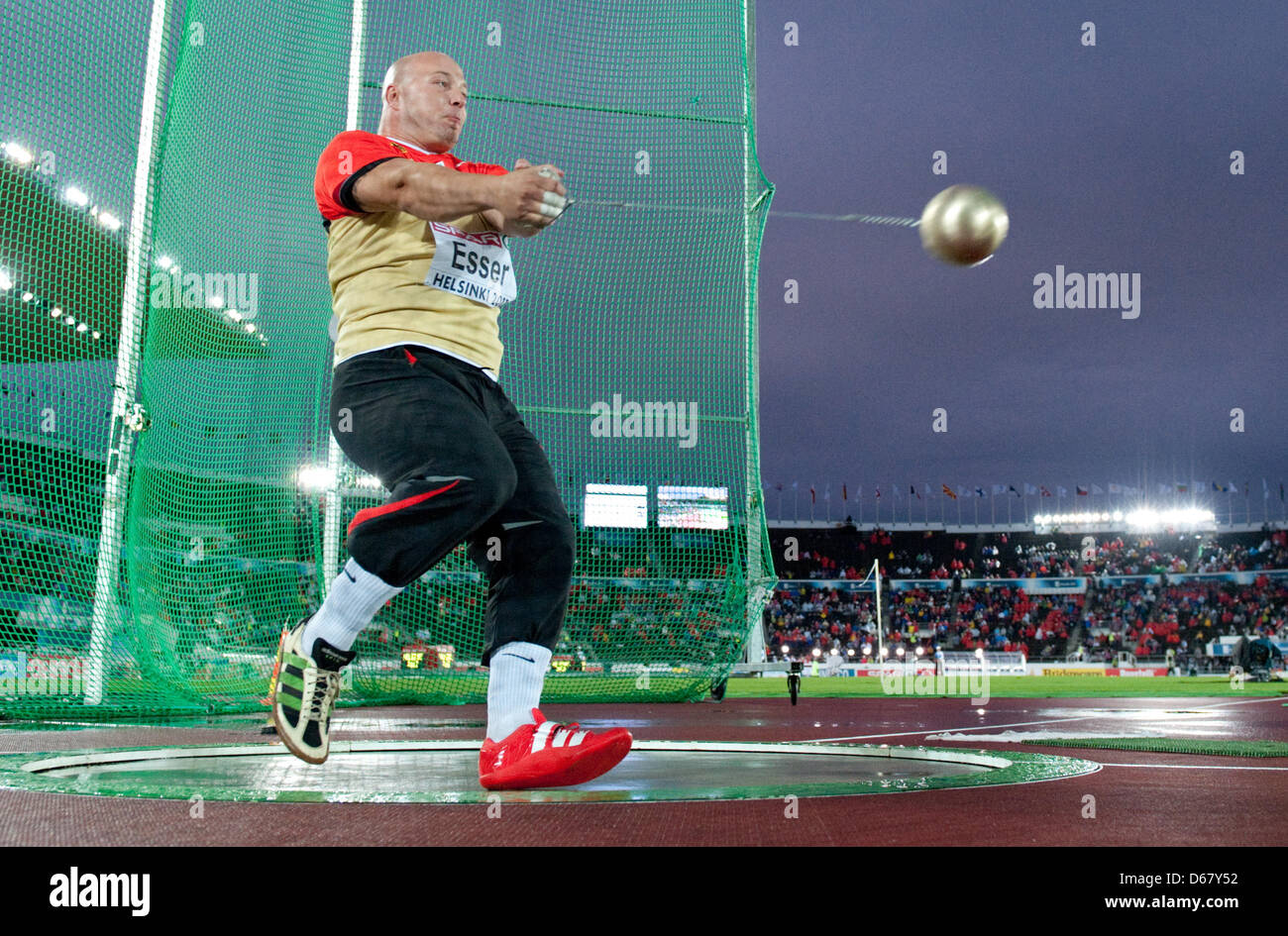 Markus Esser of Germany competes in the men's Hammer Throw final at the ...