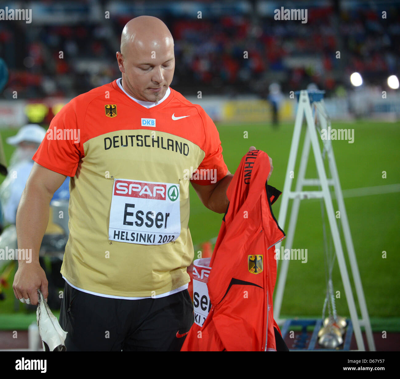 Markus Esser of Germany reacts in the men's Hammer Throw final at the ...