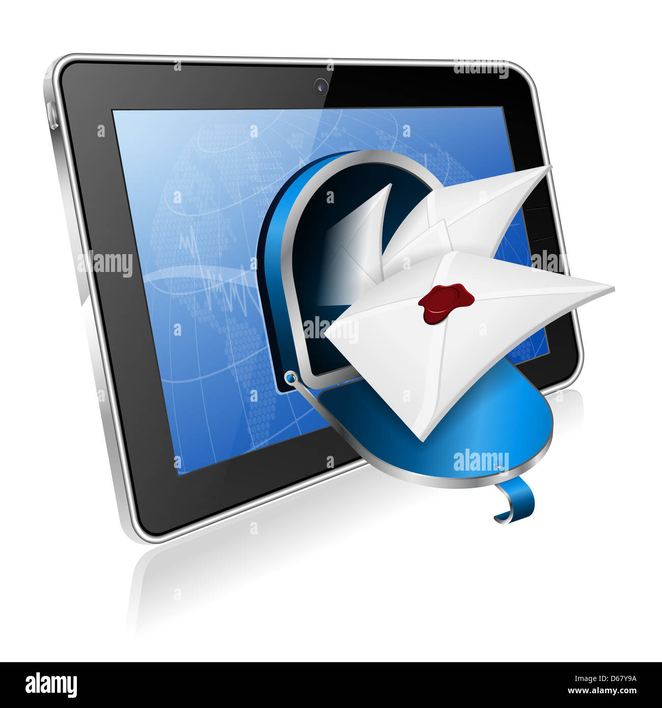 E-Mail concept - Open Mailbox with Mail on Screen Tablet PC, icon ...