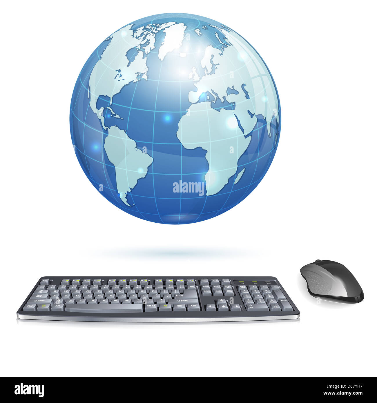 Computer Concept - Realistic 3D Keyboard and Mouse with Earth, isolated ...