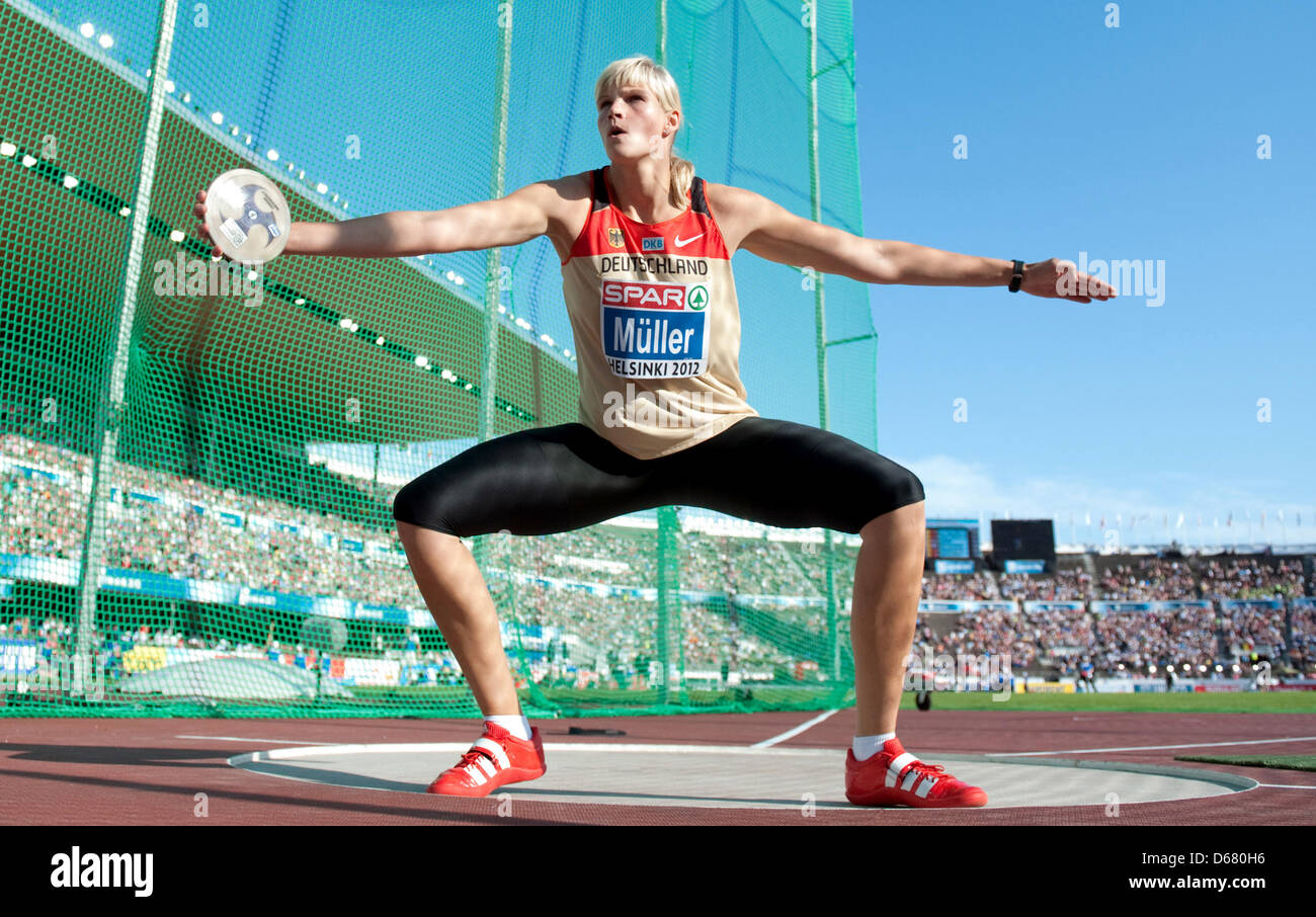Nadine Mueller of Germany competes during the women's Discus Throw ...