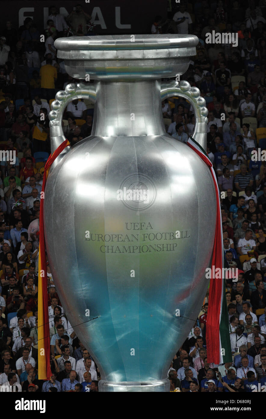 A giant copy of the trophy Henri Delaunay for the winner of the UEFA ...