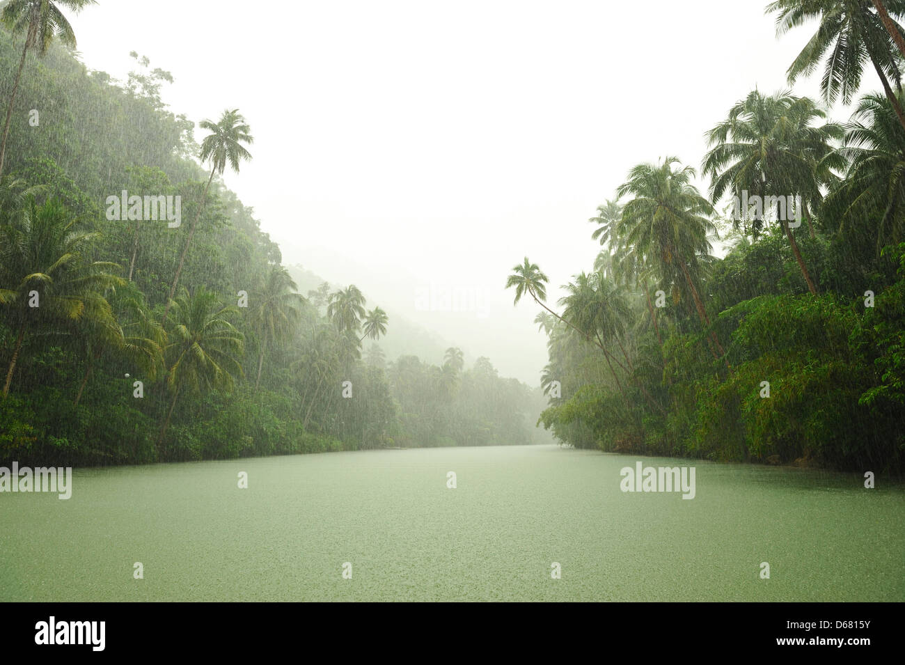 Tropical rain above river Stock Photo - Alamy