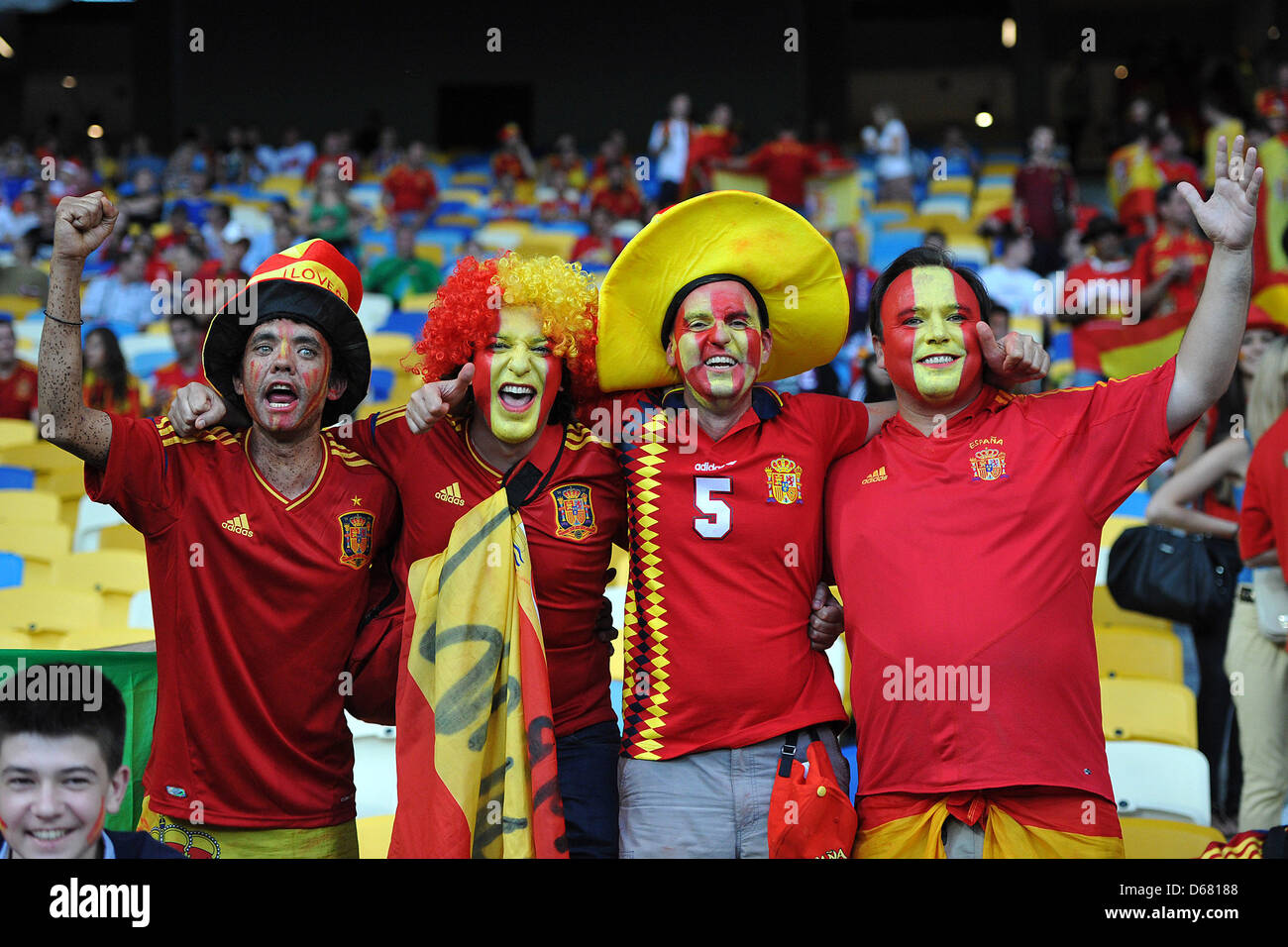 Spanish supporters celebrate the 4-0 victory of their team after the ...