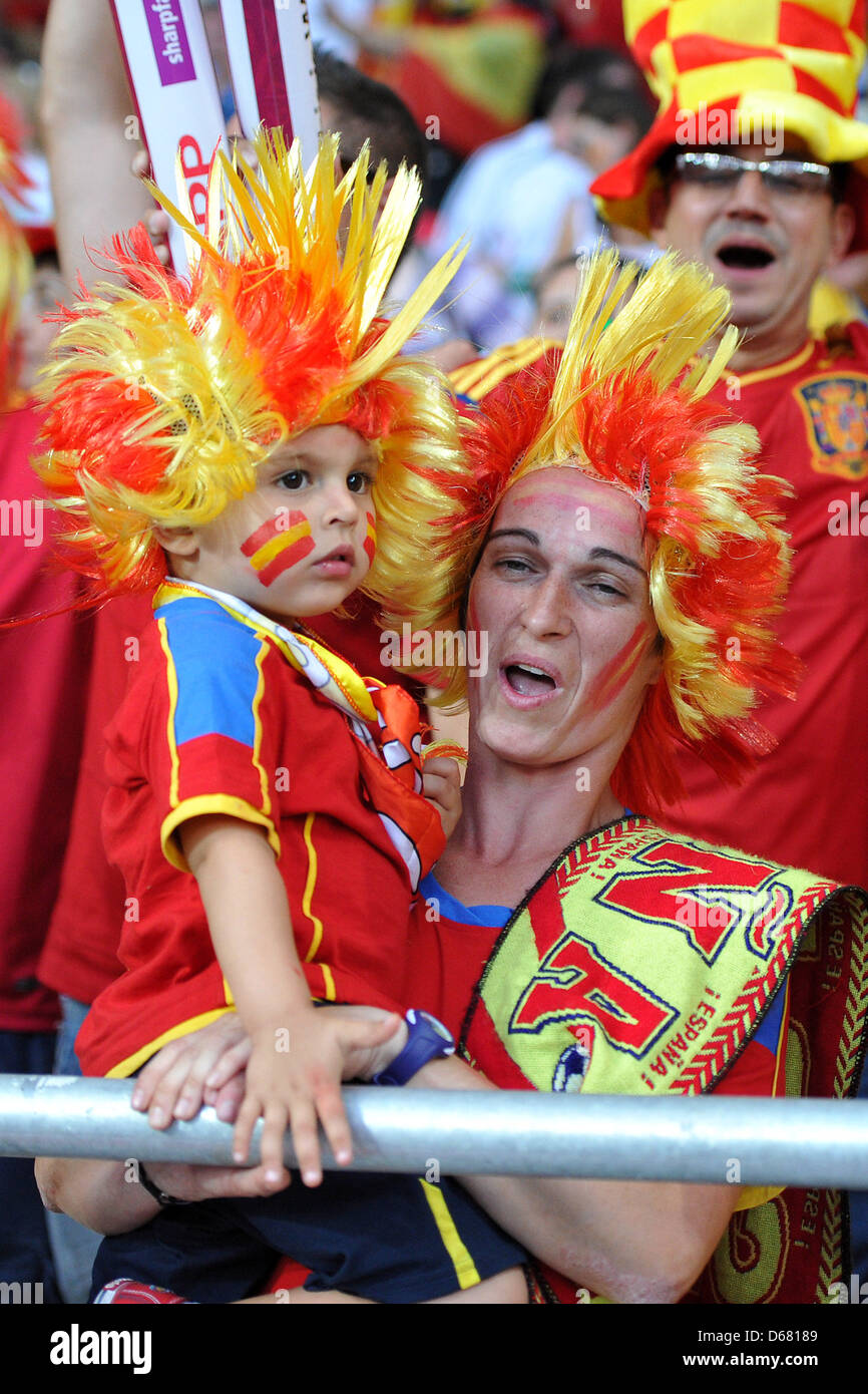 Spanish supporters celebrate the 4-0 victory of their team after the ...