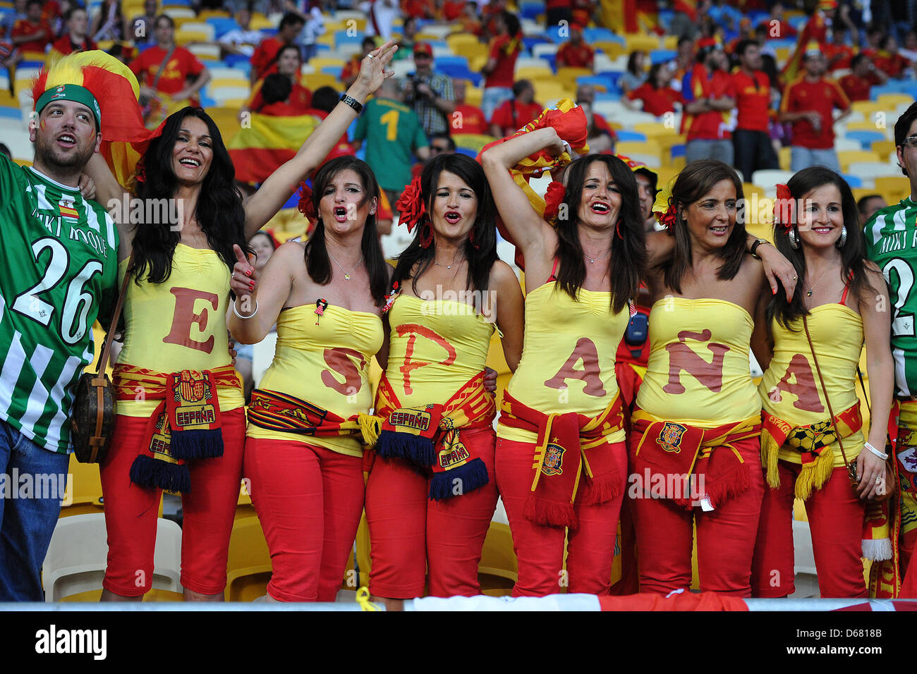 Spanish supporters celebrate the 4-0 victory of their team after the ...