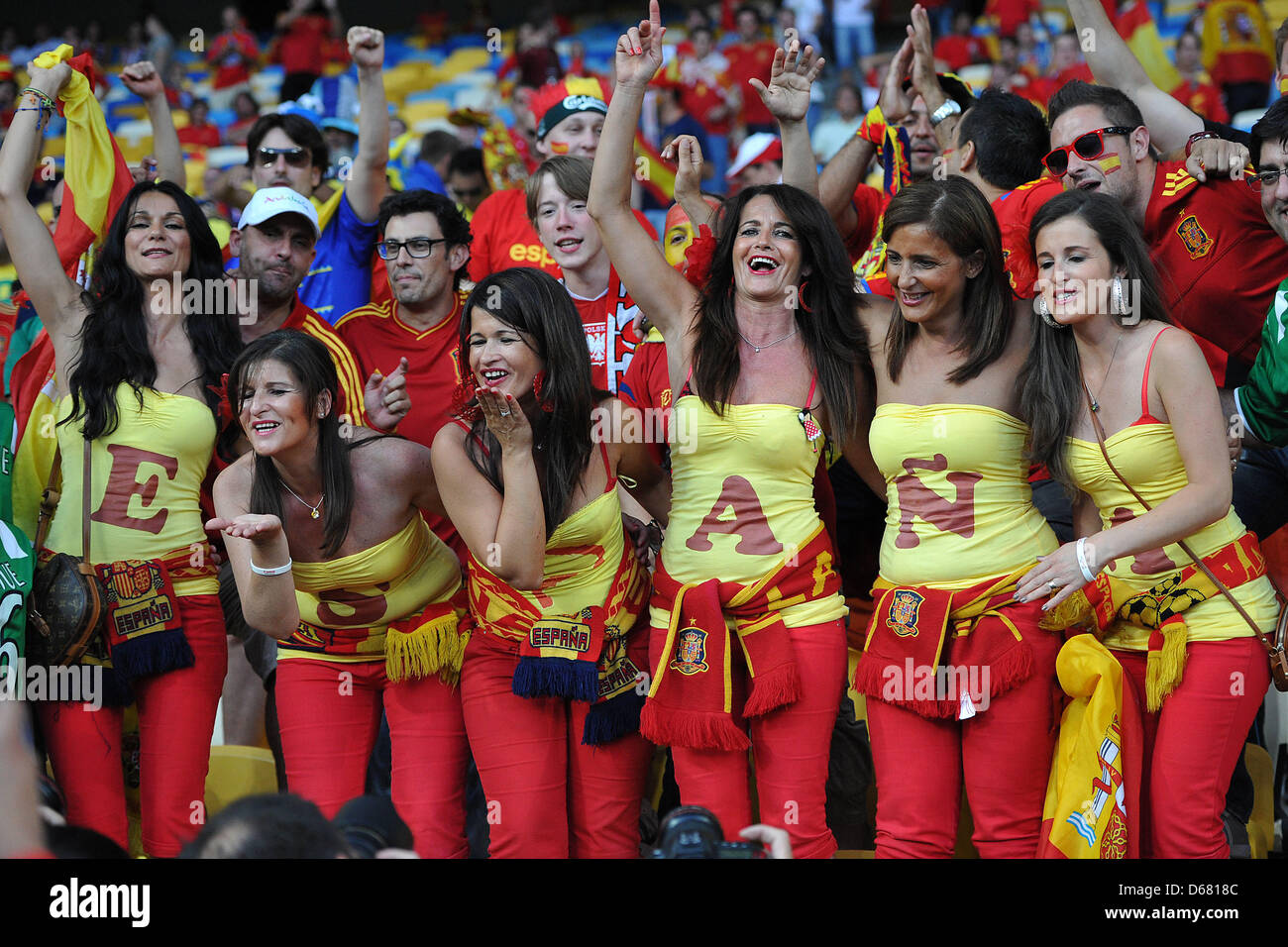 Spanish supporters celebrate the 4-0 victory of their team after the ...