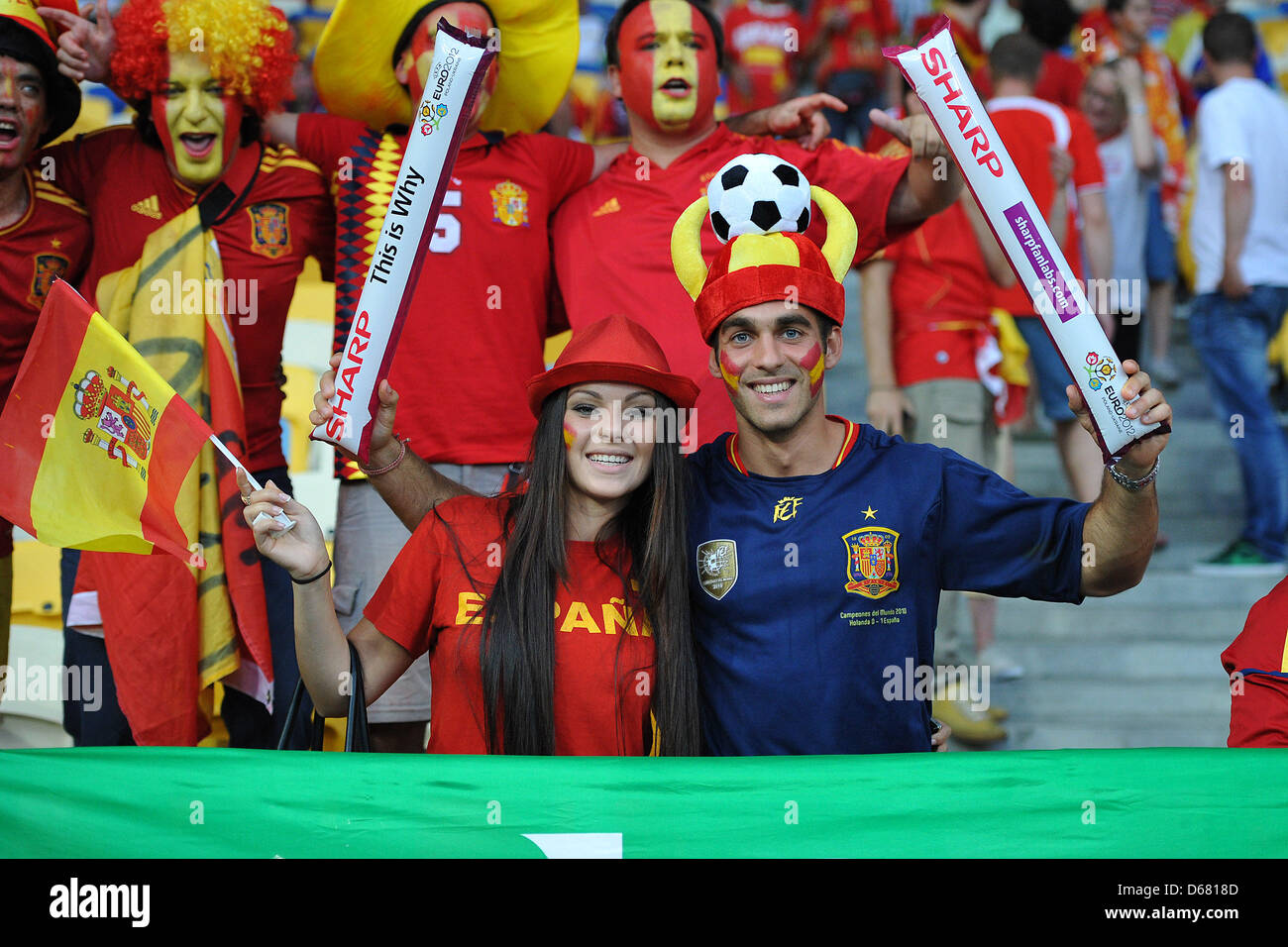 Spanish supporters celebrate the 4-0 victory of their team after the ...
