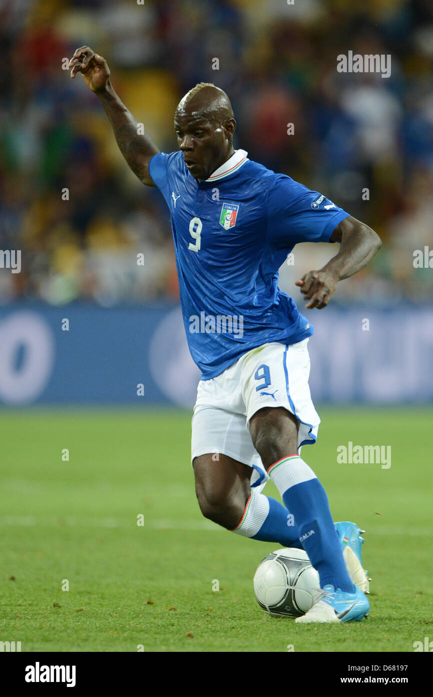 Italy's Mario Balotelli controls the ball during the UEFA EURO 2012 ...