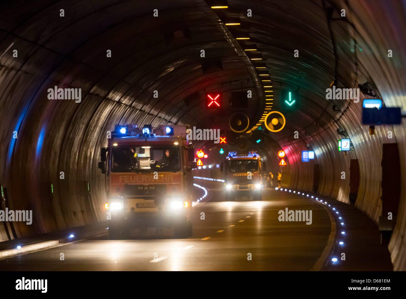Emergency services are pictured in the Rennsteig Tunnel in Germany, 30 ...