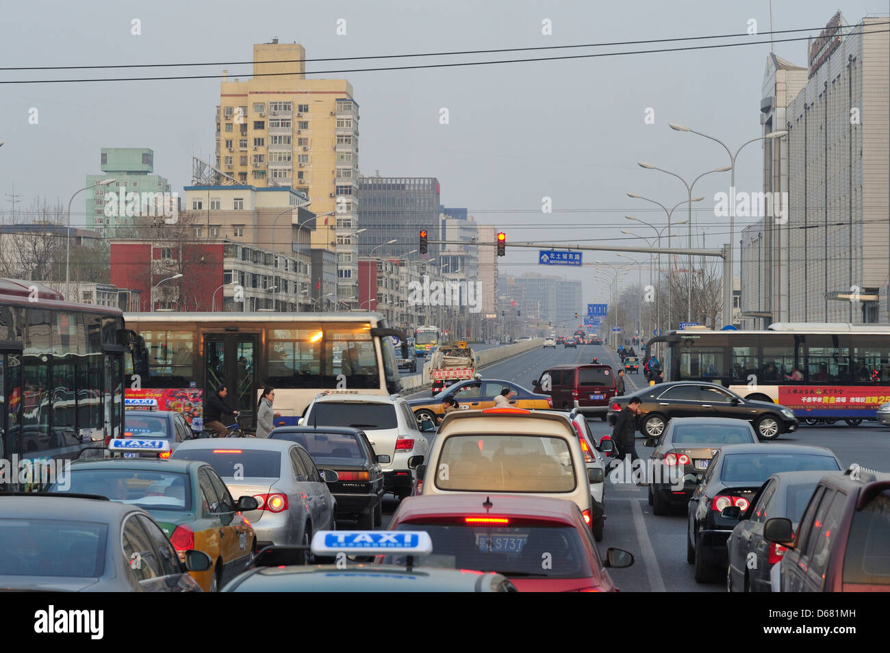 Beijing, China - April 3:The view of one of the main roads in Beijing ...