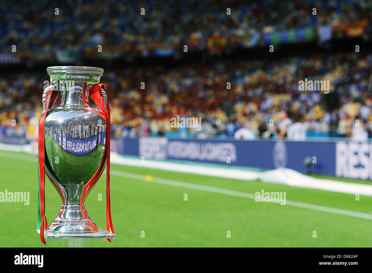 The UEFA cup is pictured during the UEFA EURO 2012 final soccer match ...